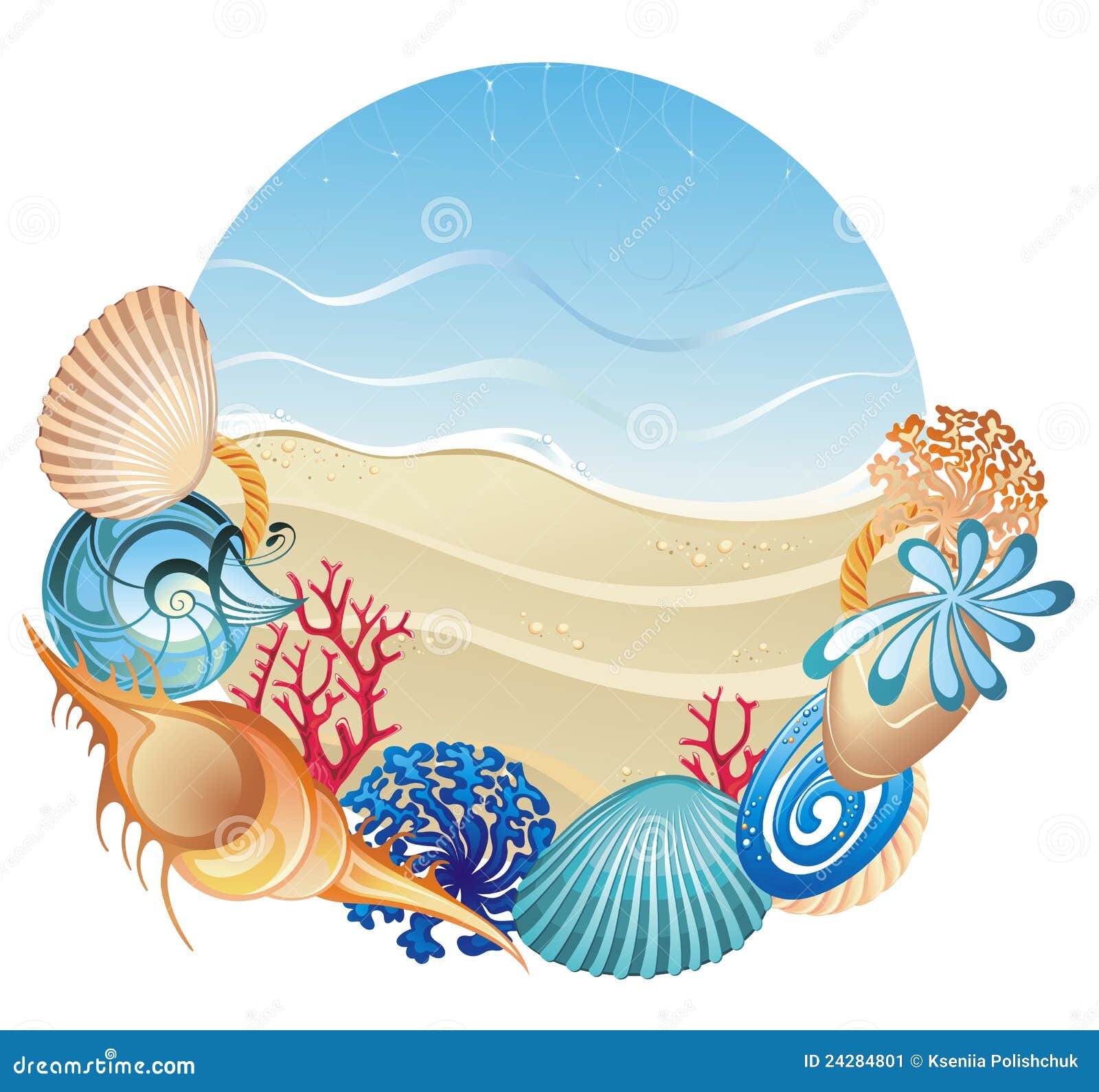 Corals and Shells on the Sand Background Stock Vector - Illustration of ...
