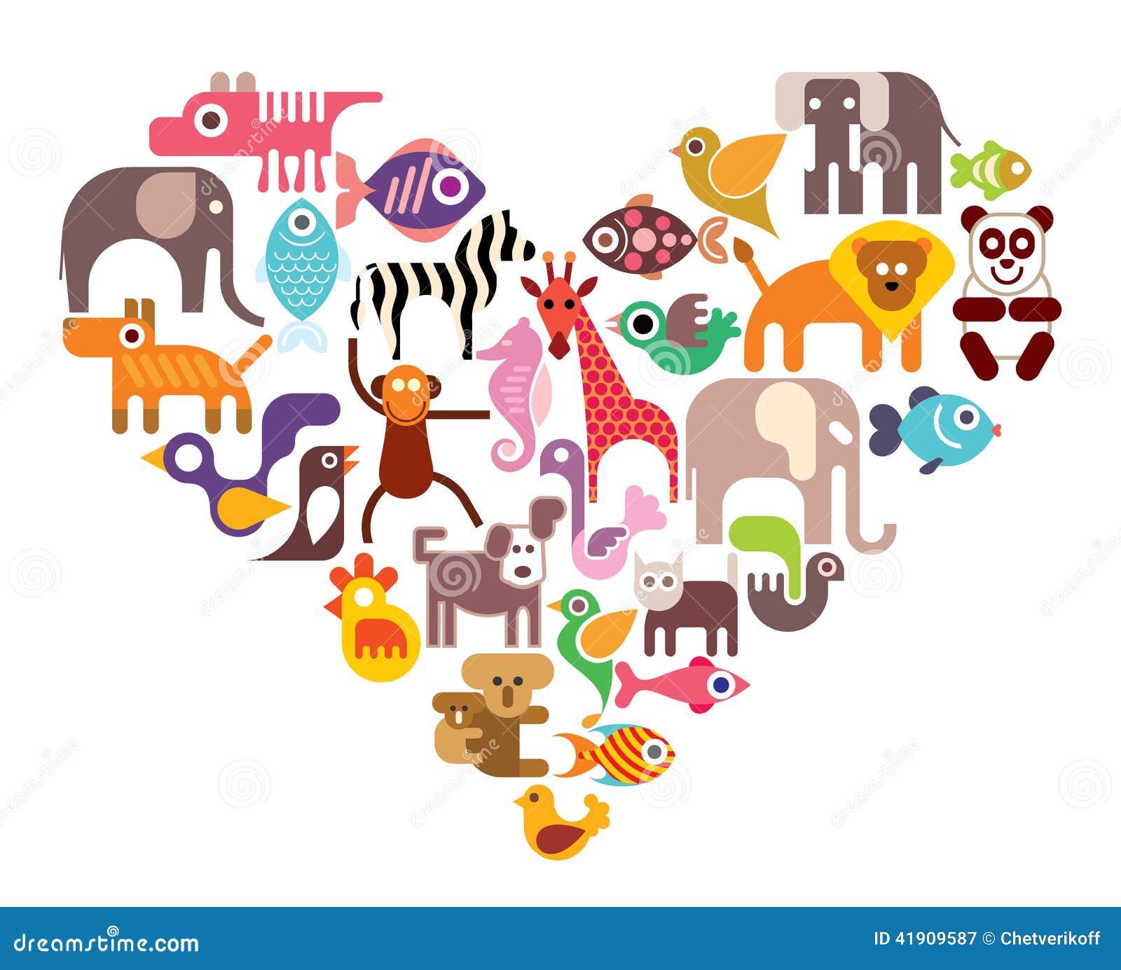 Corazón Con Los Iconos Animales Del Vector Ilustración del Vector ...