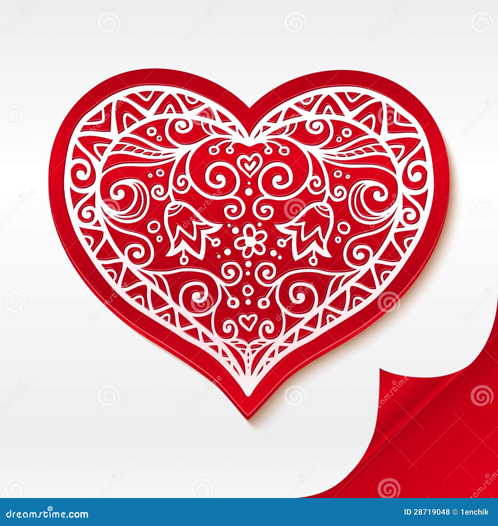 Corazón De Encaje Rojo Del Vector En El Libro Blanco Curvado ...