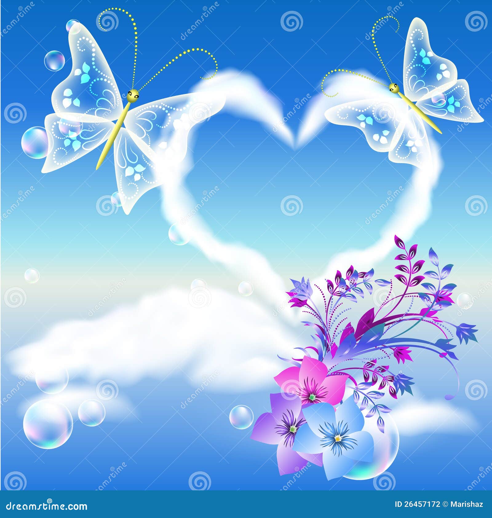 Corazón De Las Nubes Y Dos Mariposas Ilustración del Vector ...