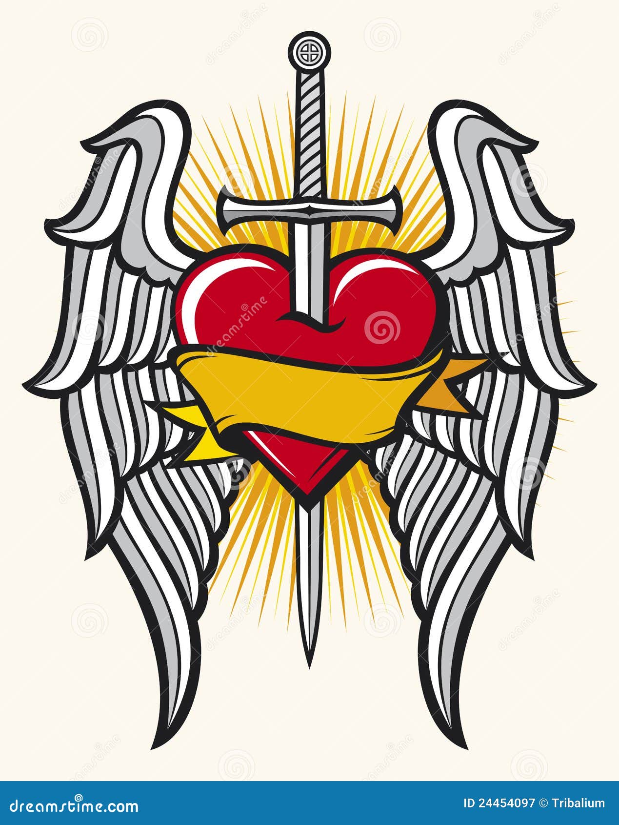 Corazón, espada y alas ilustración del vector. Ilustración de pluma ...