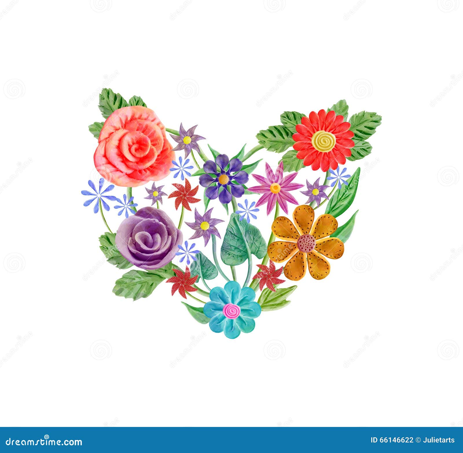Corazón Floral Con Las Flores Vector, EPS 10 Ilustración del Vector ...