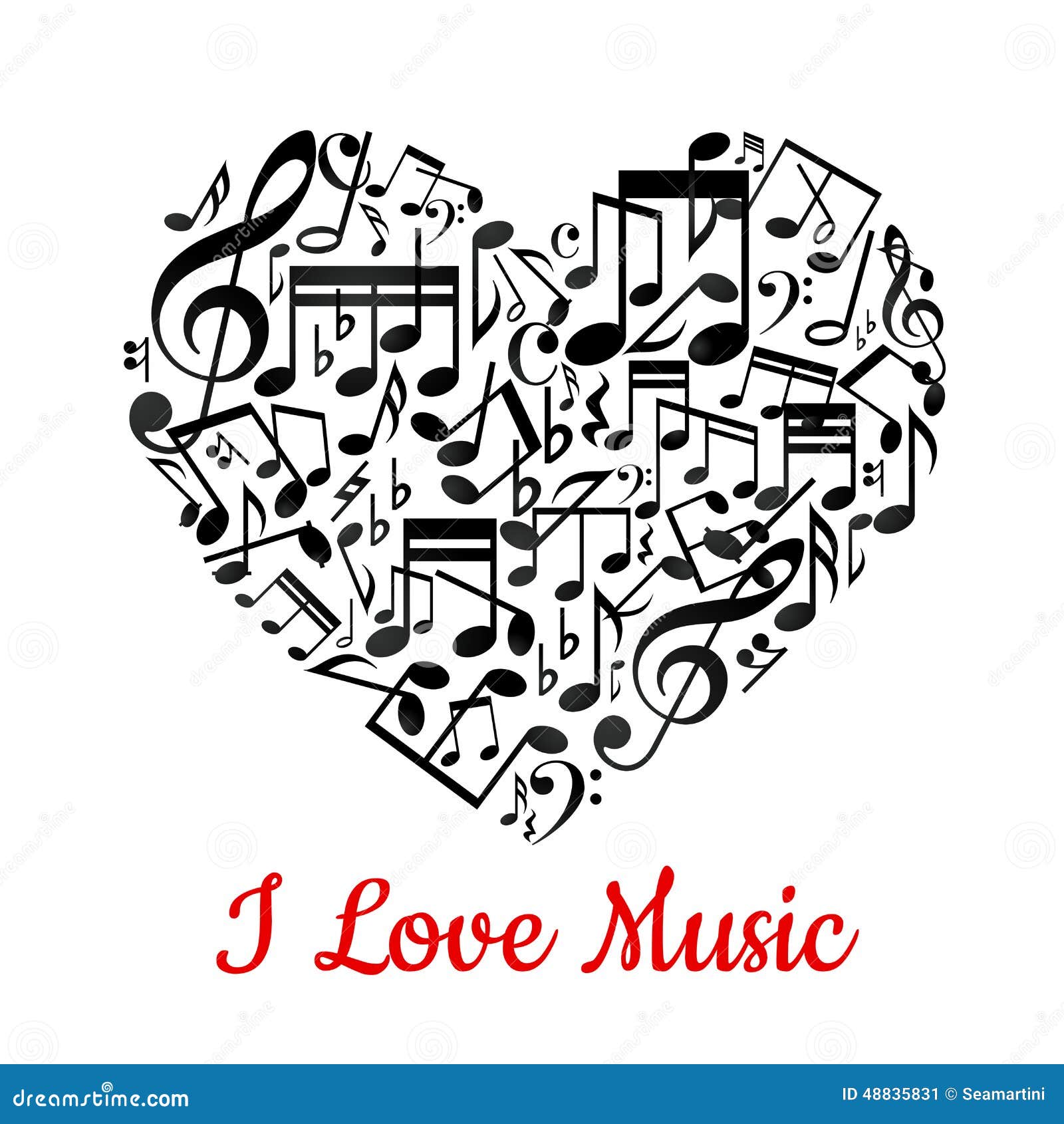 Corazón musical ilustración del vector. Ilustración de vector - 48835831