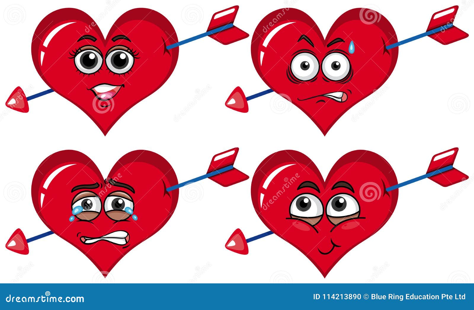Corazones Rojos Con Diversas Expresiones Ilustración del Vector ...