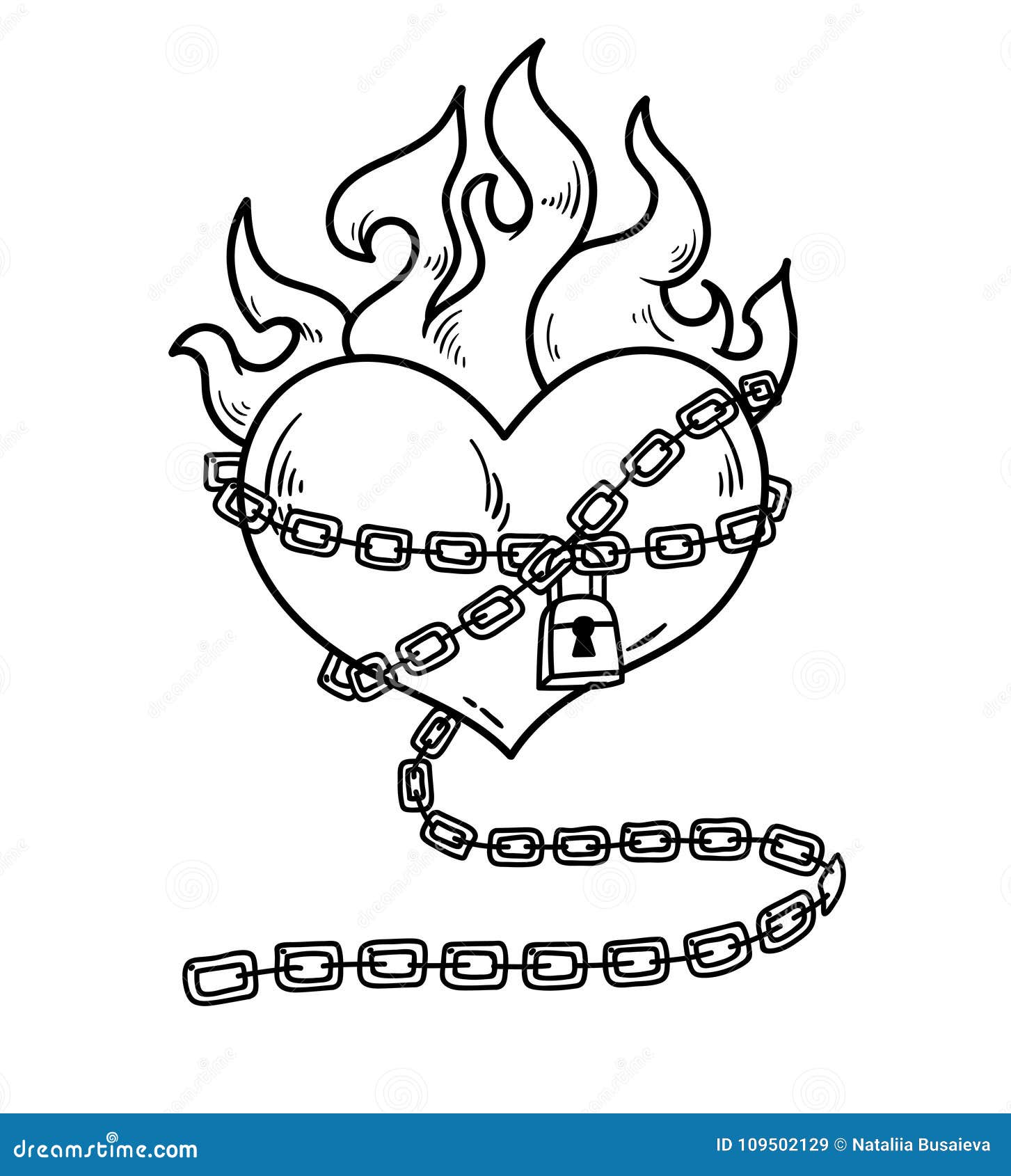 Corazón En Cadenas Del Amor Tatuaje Llameante Del Corazón Ilustración Del Vector Ilustración