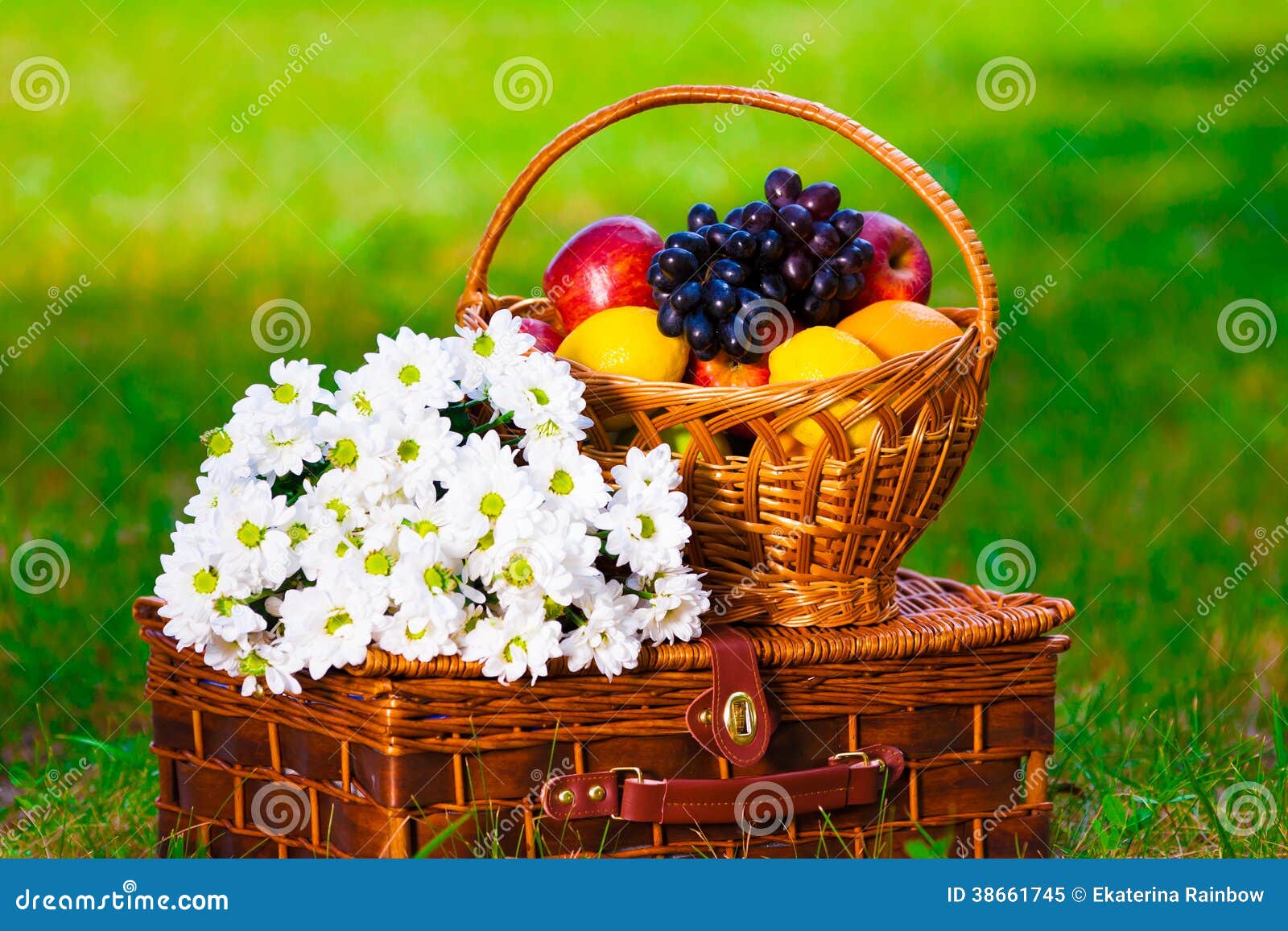 Corbeille De Fruits Et Fleurs Image stock - Image du herbe, bouquet ...