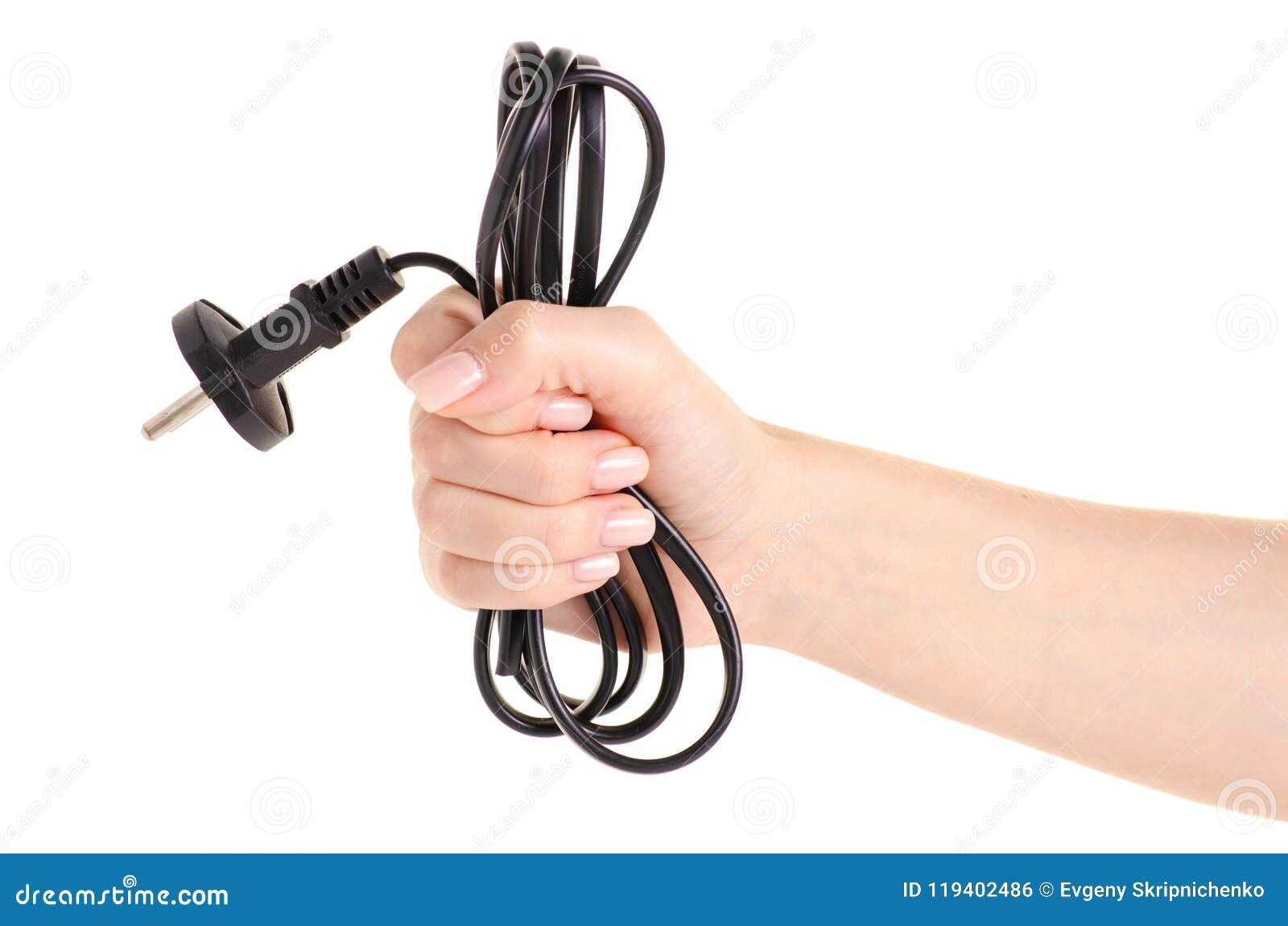 Cord with an plug in hand stock photo. Image of close - 119402486