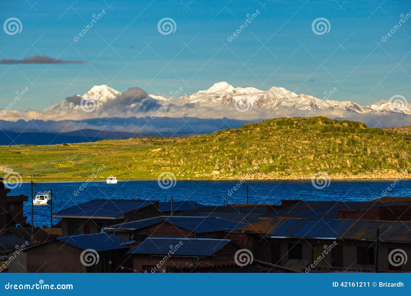 Cordillera Real Viewed from Isla Del Sol, Bolivia Stock Image - Image ...