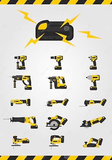 Cordless Power Tools with Battery on White Background Stock Vector ...