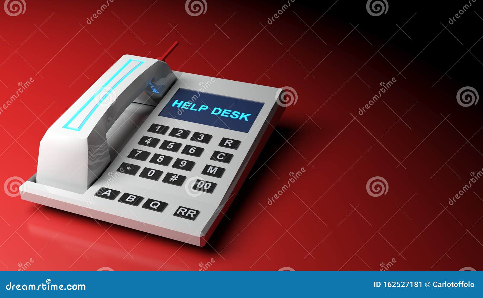 Cordless Telephone with Blue Write HELP DESK, on a Red Desk - 3D ...