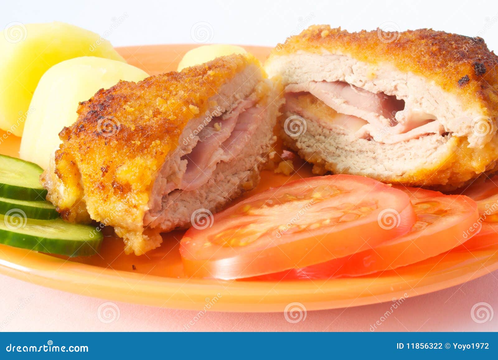 Cordon Bleu with Potatoes and Fresh Vegetables Stock Photo - Image of ...