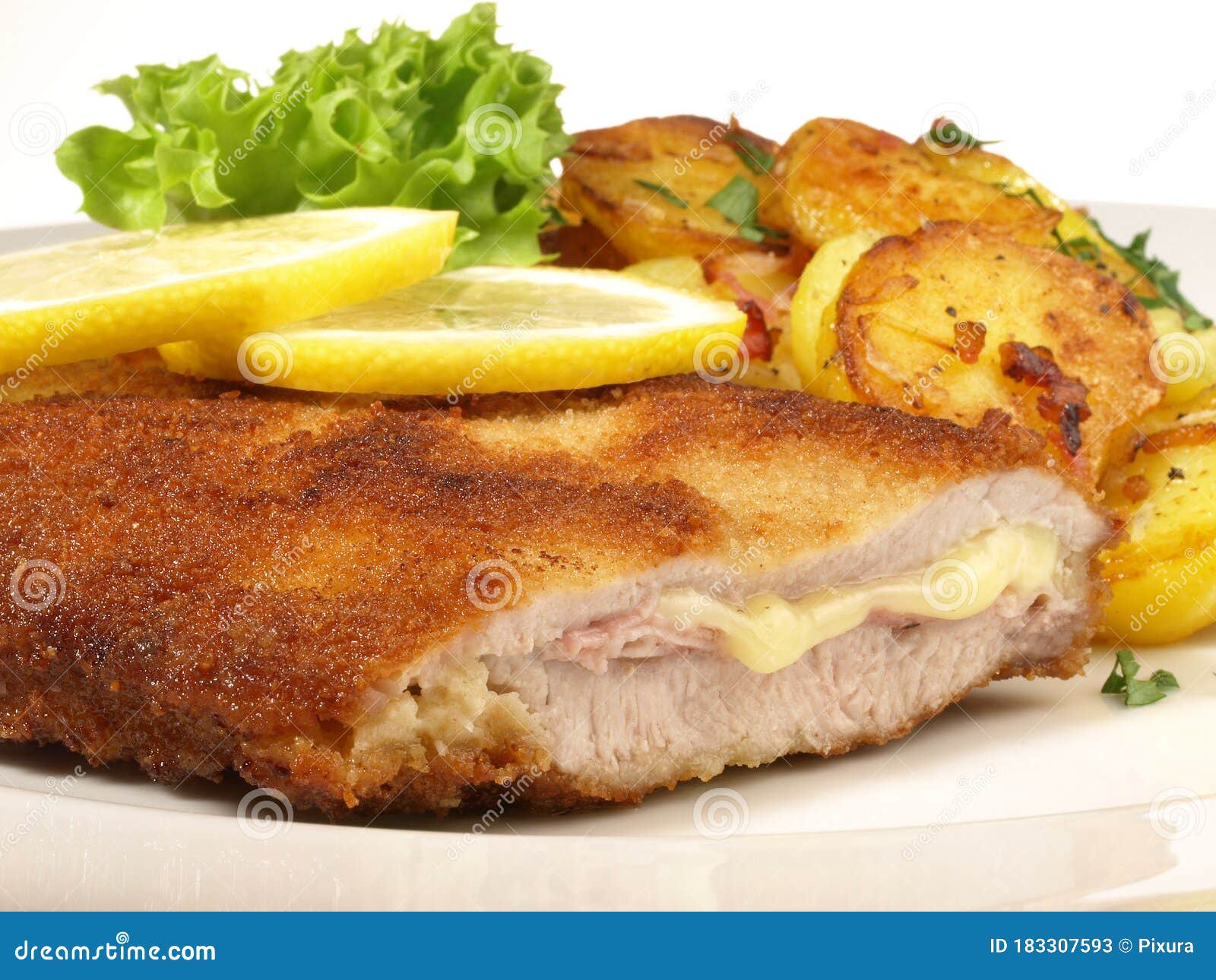 Cordon Bleu with Roast Potatoes Stock Image - Image of breast, bleu ...