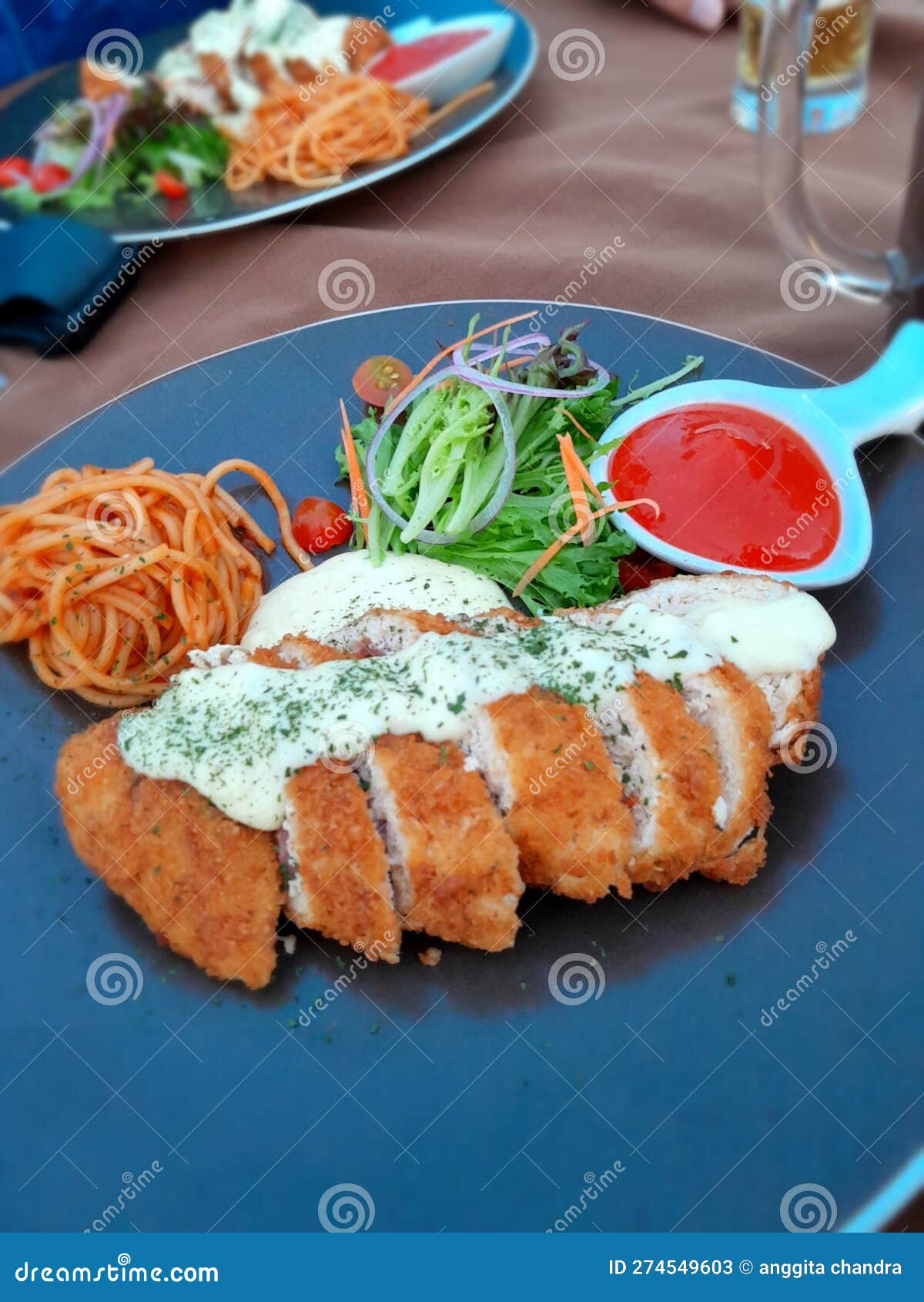 Cordon Blue with Spaghetti and Extra Sauce Stock Image - Image of ...