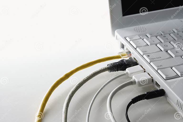 Cords Plugged into Laptop Computer Stock Image - Image of online ...