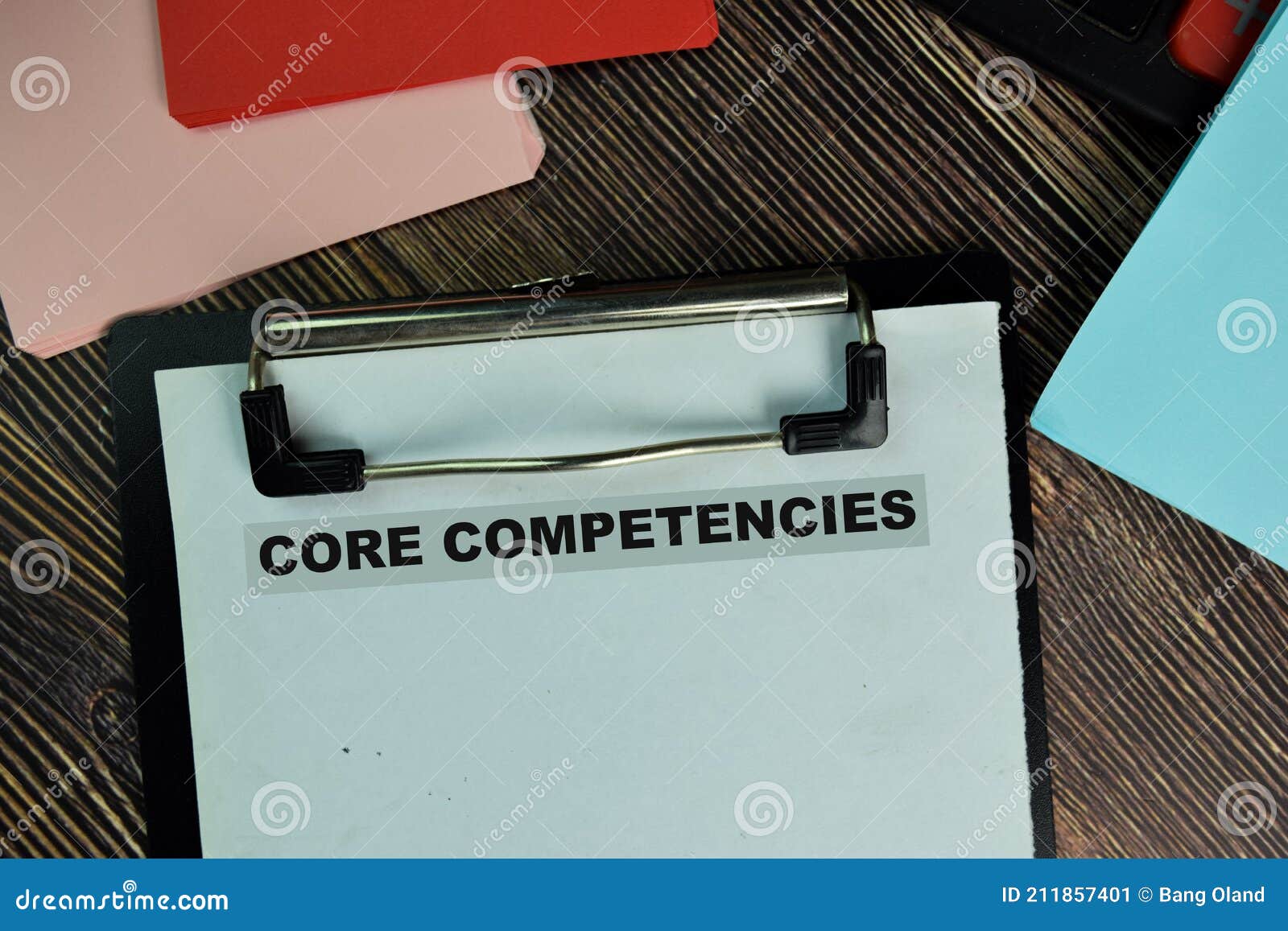 Core Competencies Write on a Paperwork Isolated on Wooden Table Stock ...