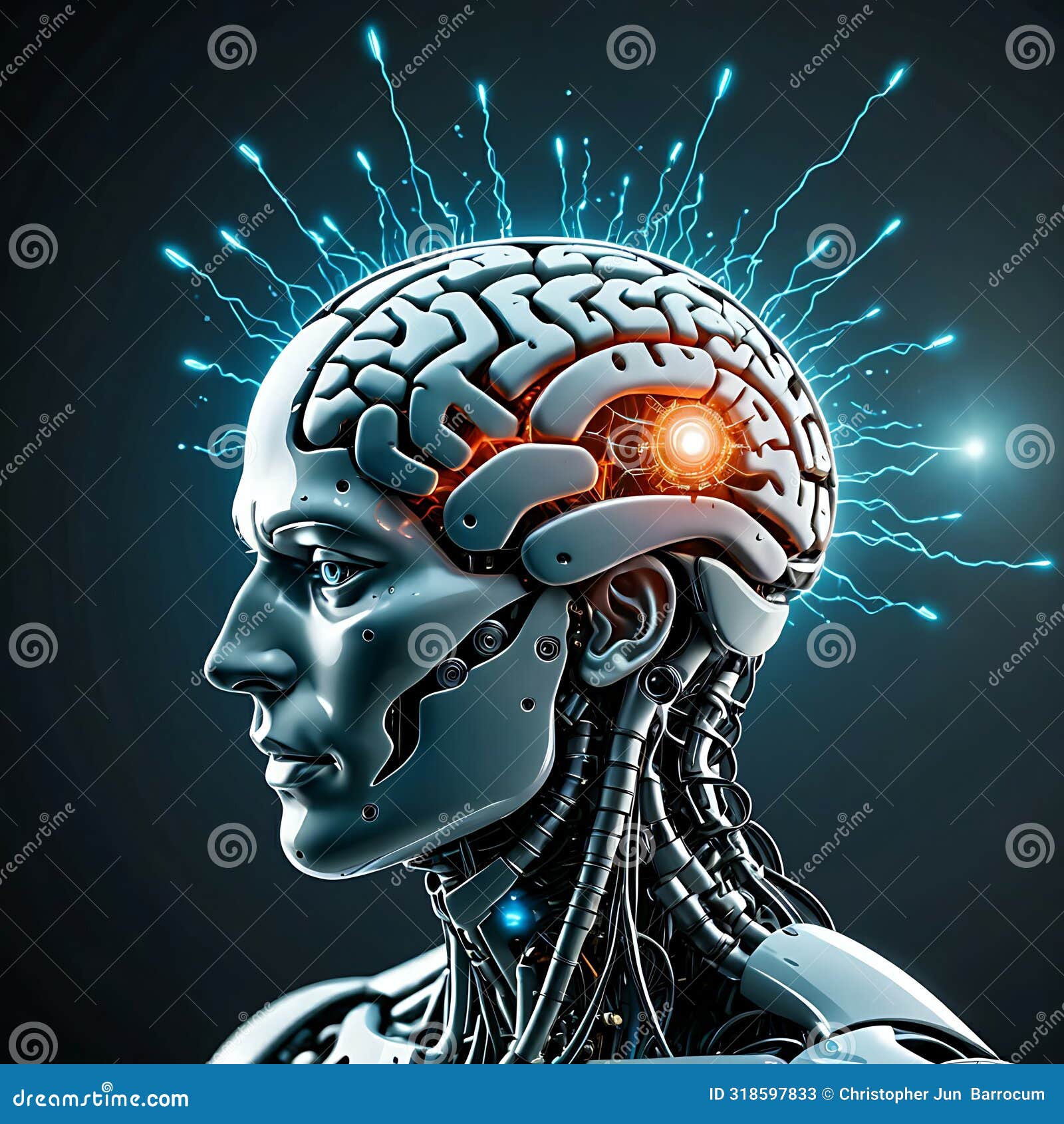 The Core Inside the Brain of a Human Cyborg Stock Illustration ...