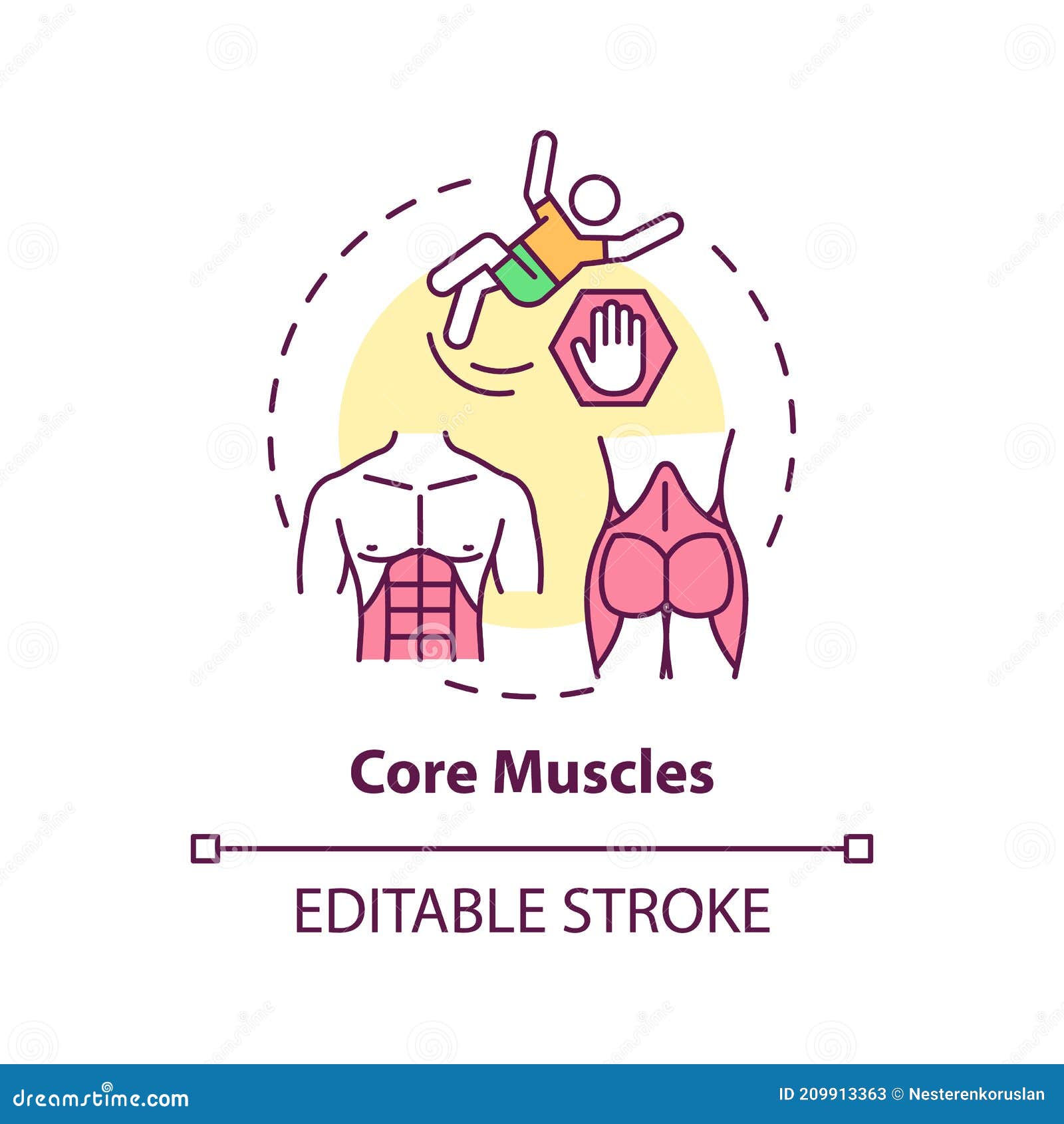 Core muscles concept icon stock vector. Illustration of sport - 209913363