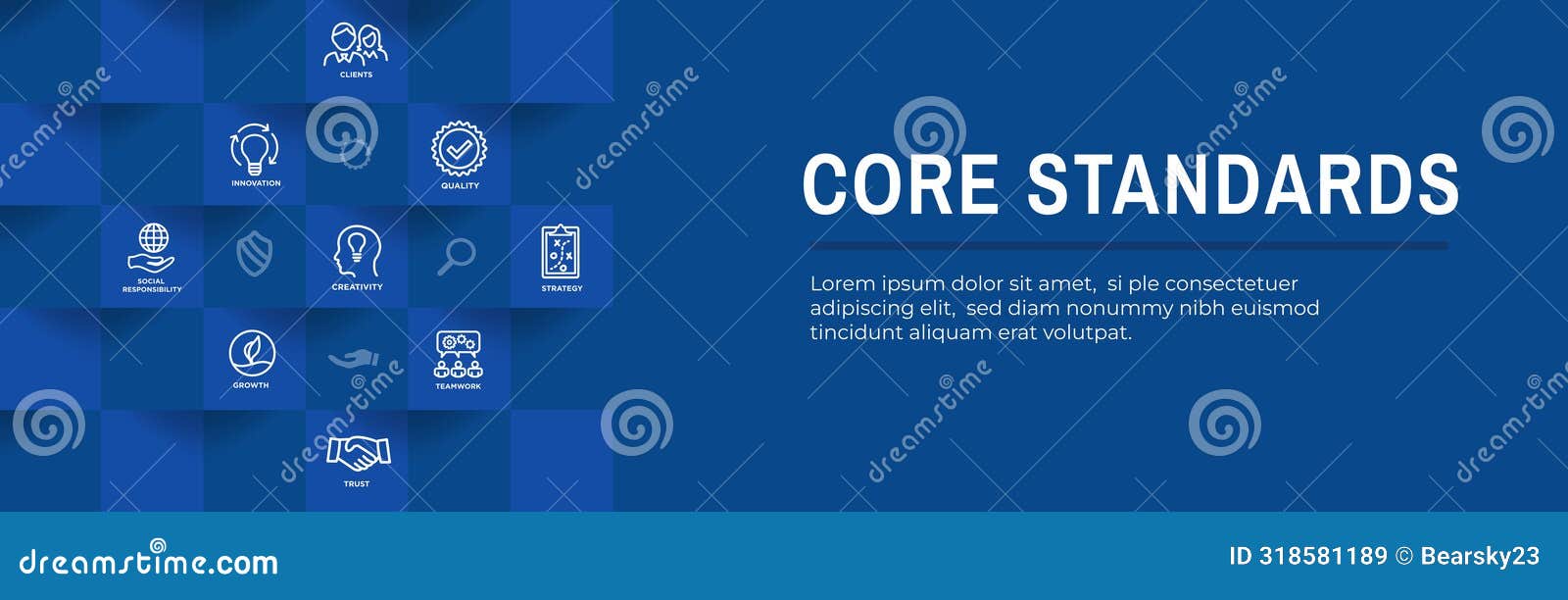 Core Standards Web Header Banner with Icons - Mission Vision Values and ...