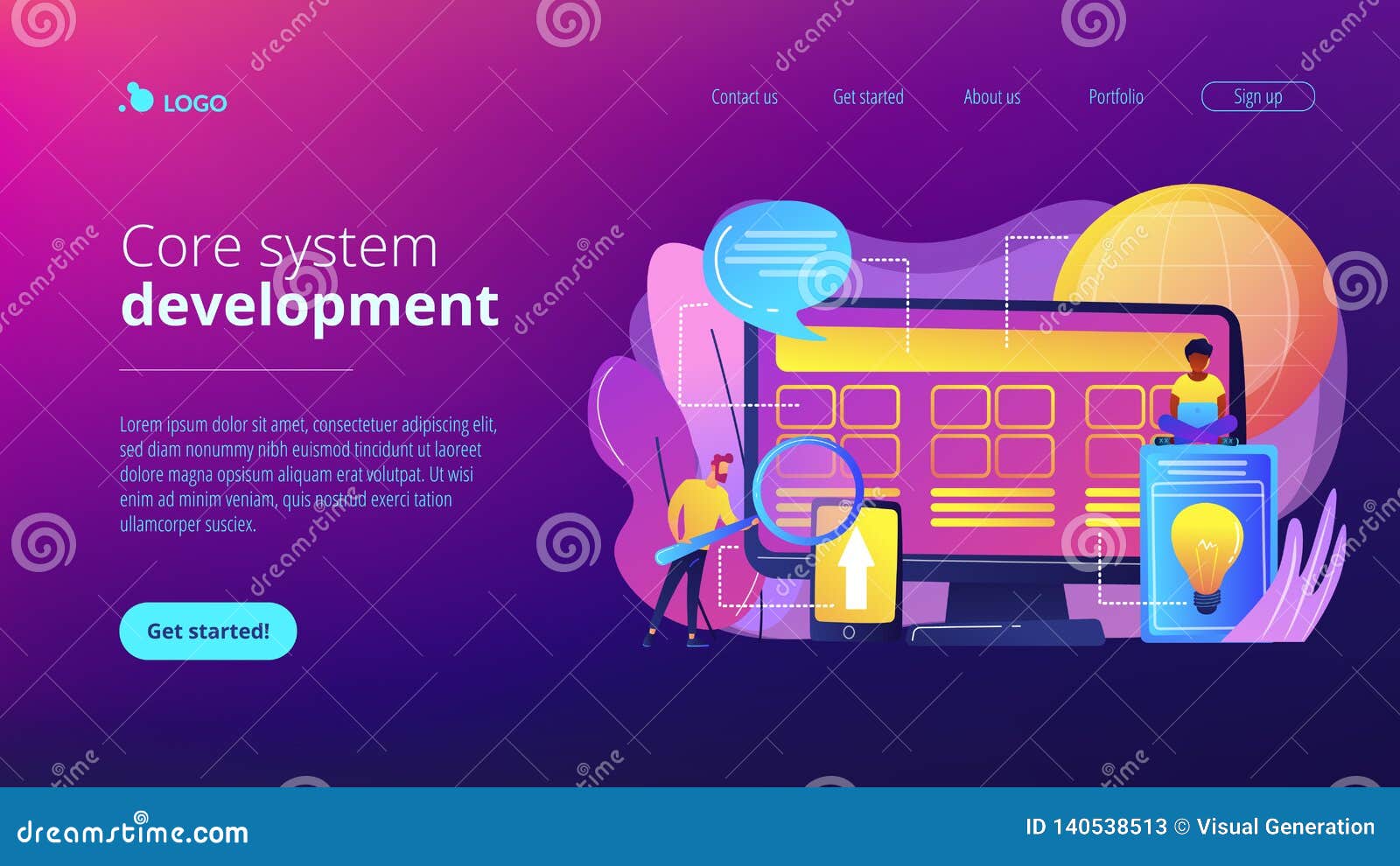 Core System Development Concept Landing Page. Stock Vector - Illustration of bright, landing ...