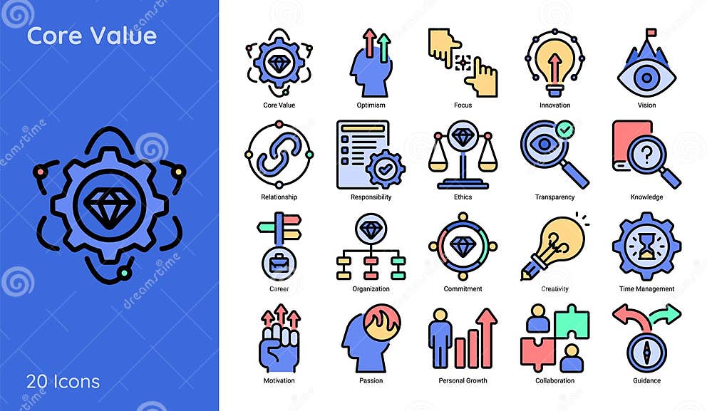 Core Value Icon Set in Line Color Style Stock Vector - Illustration of ...