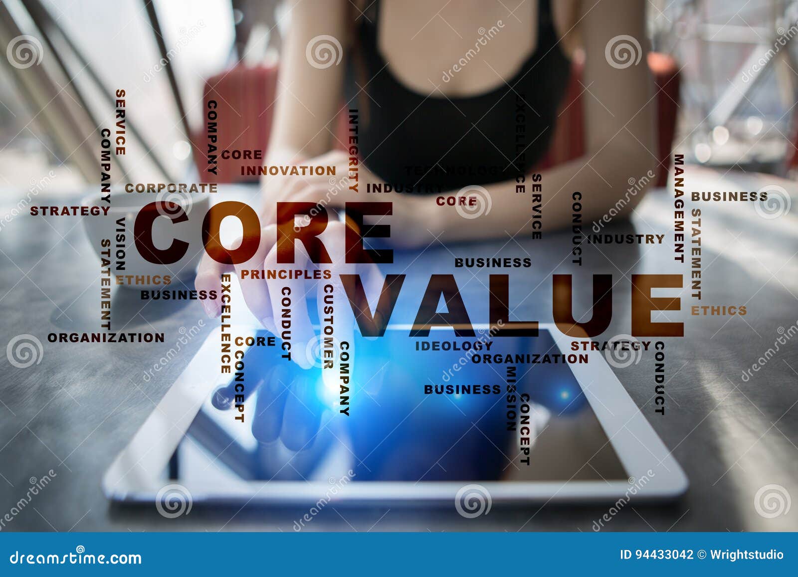 Core Value on the Virtual Screen. Business Concept. Words Cloud. Stock ...
