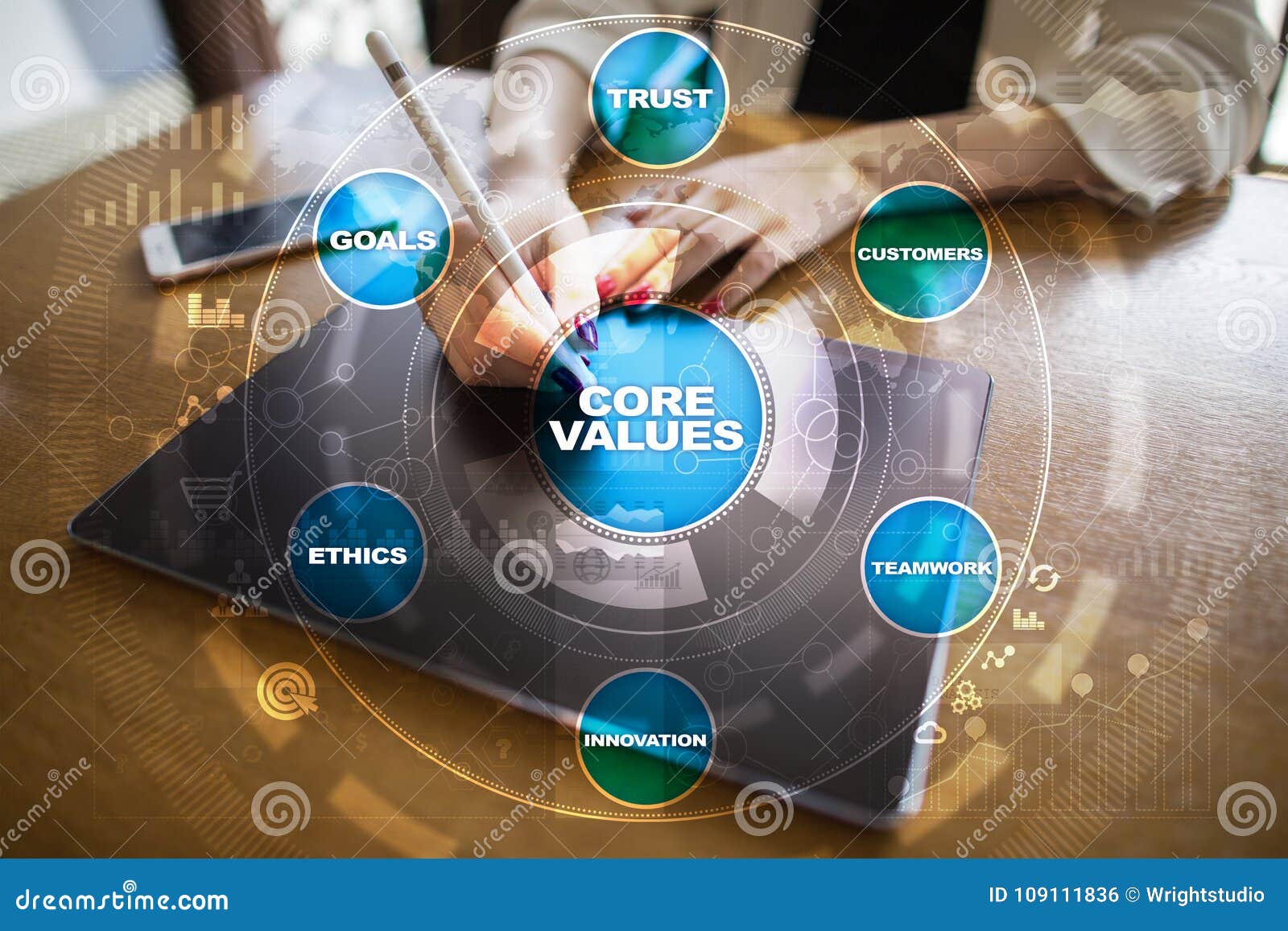 Core Values Business and Technology Concept on the Virtual Screen ...