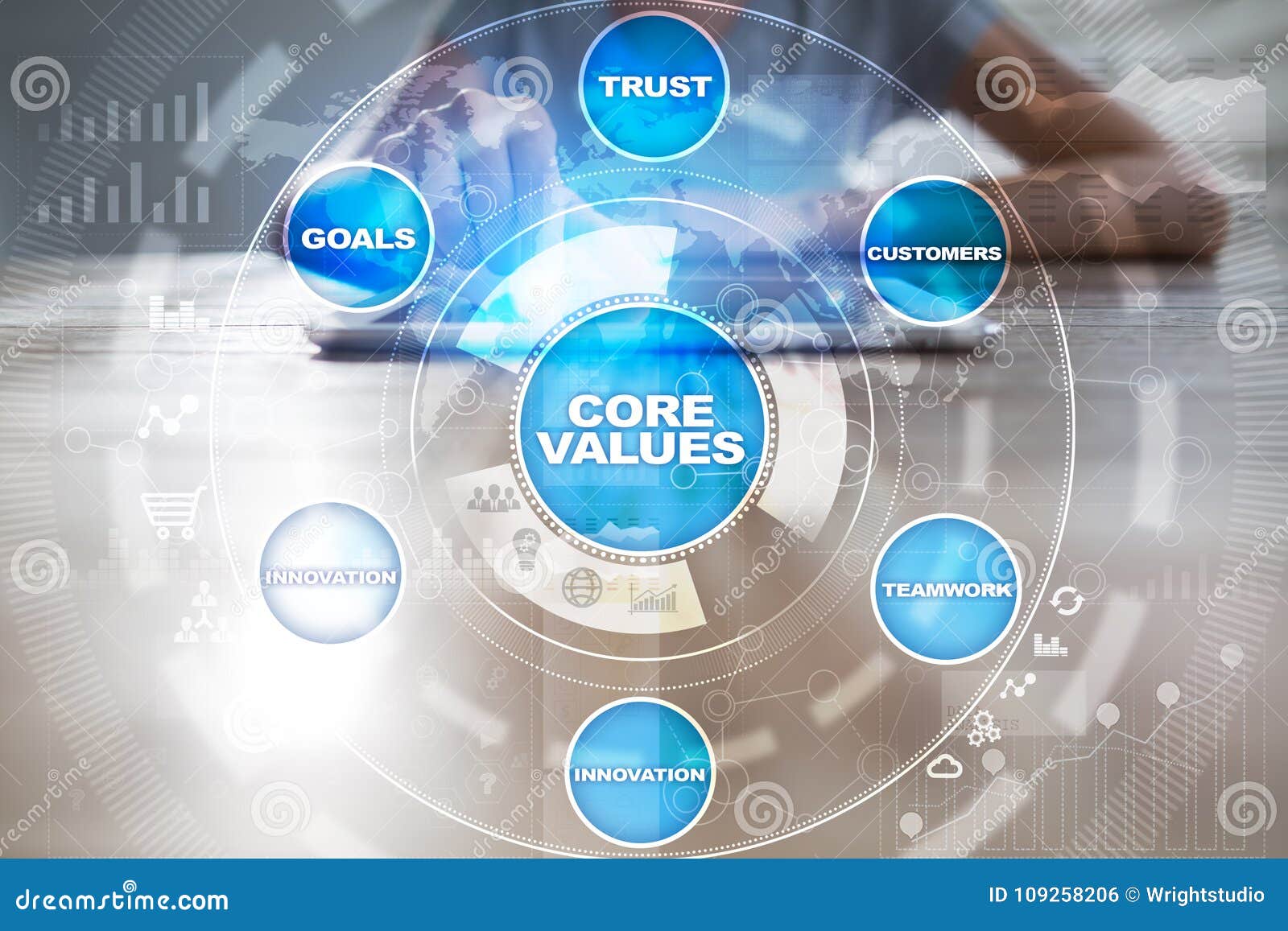 Core Values Business and Technology Concept on the Virtual Screen ...