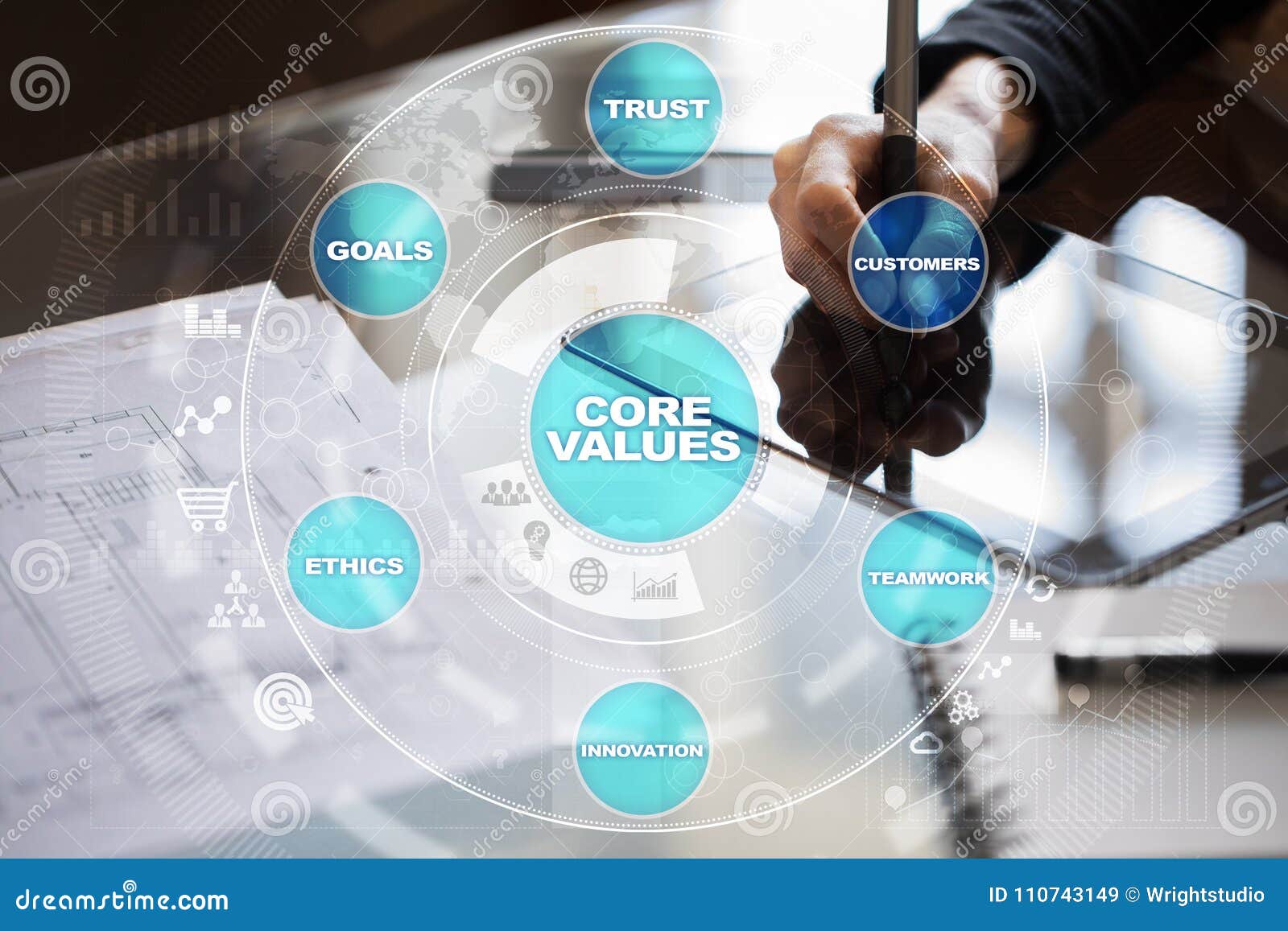 Core Values Business and Technology Concept on the Virtual Screen ...