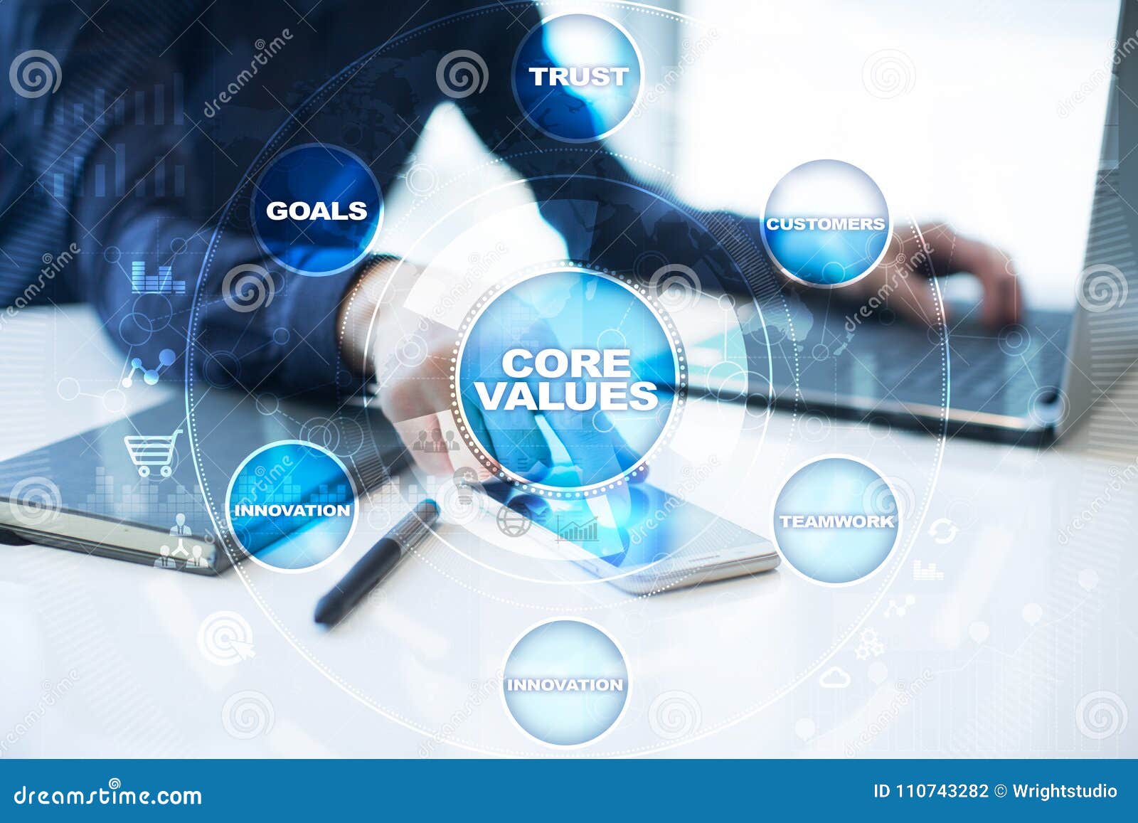 Core Values Business and Technology Concept on the Virtual Screen ...