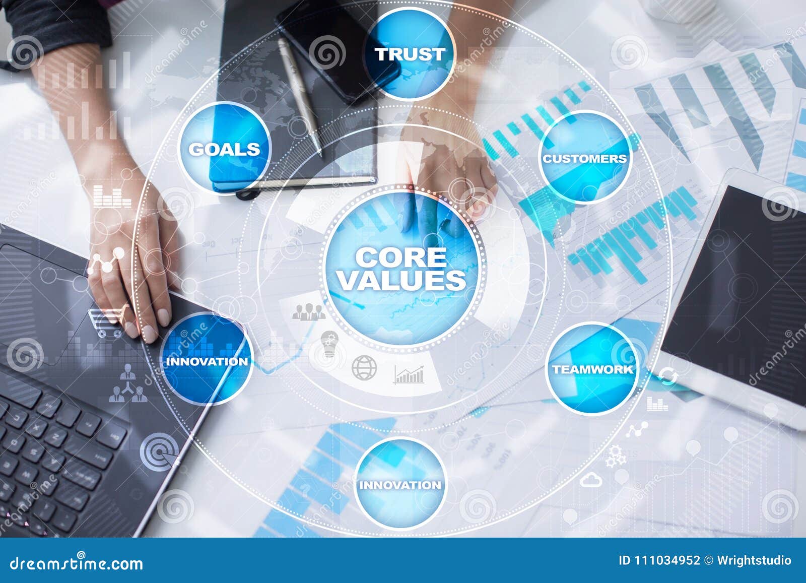 Core Values Business and Technology Concept on the Virtual Screen ...