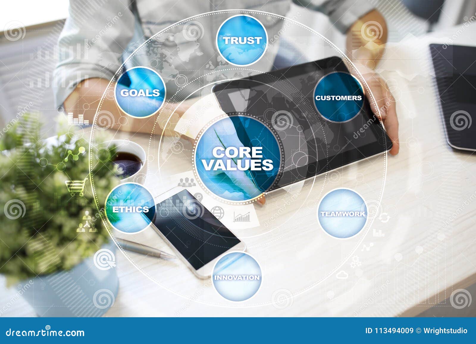 Core Values Business and Technology Concept on the Virtual Screen ...