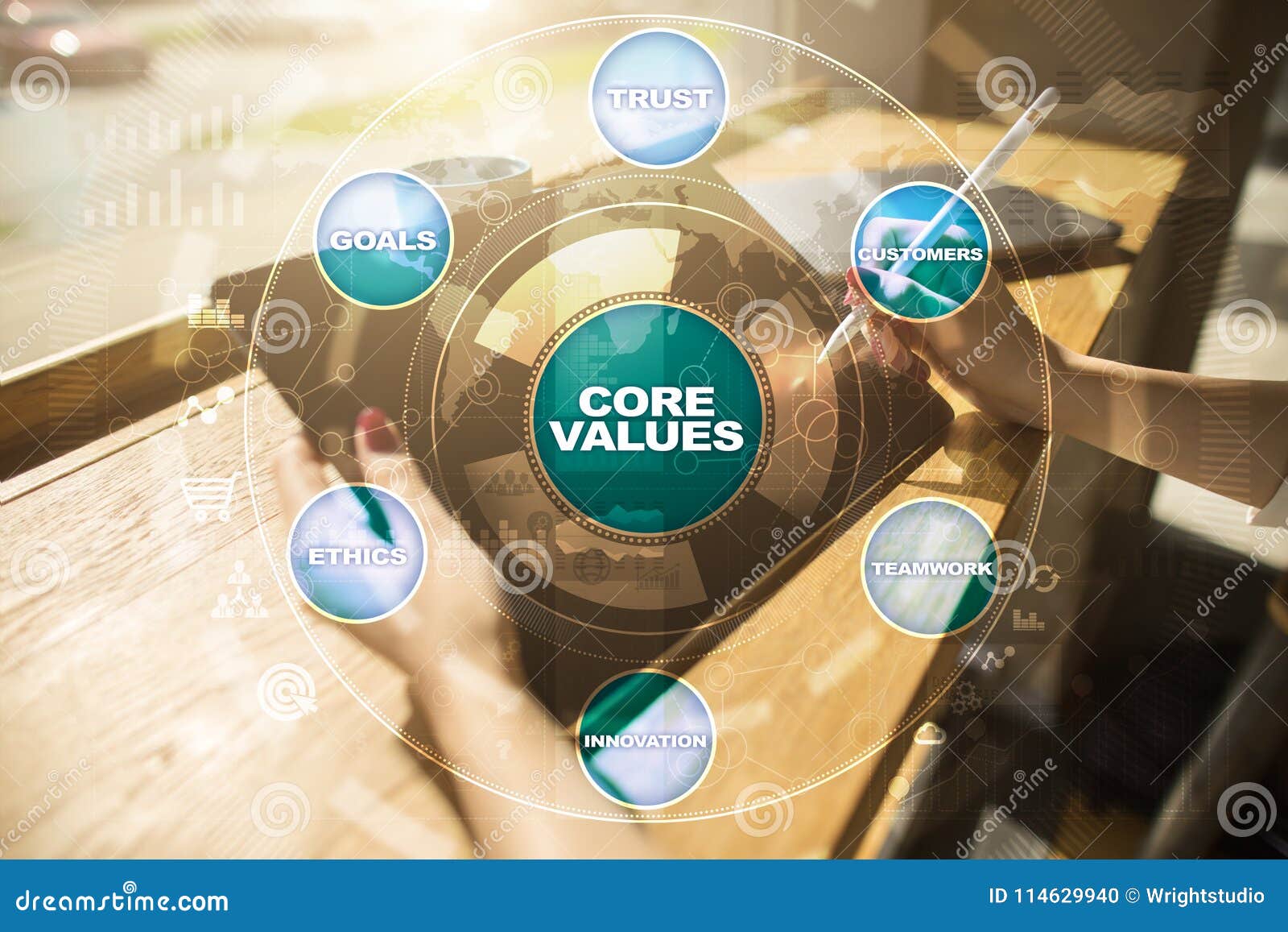 Core Values Business and Technology Concept on the Virtual Screen ...