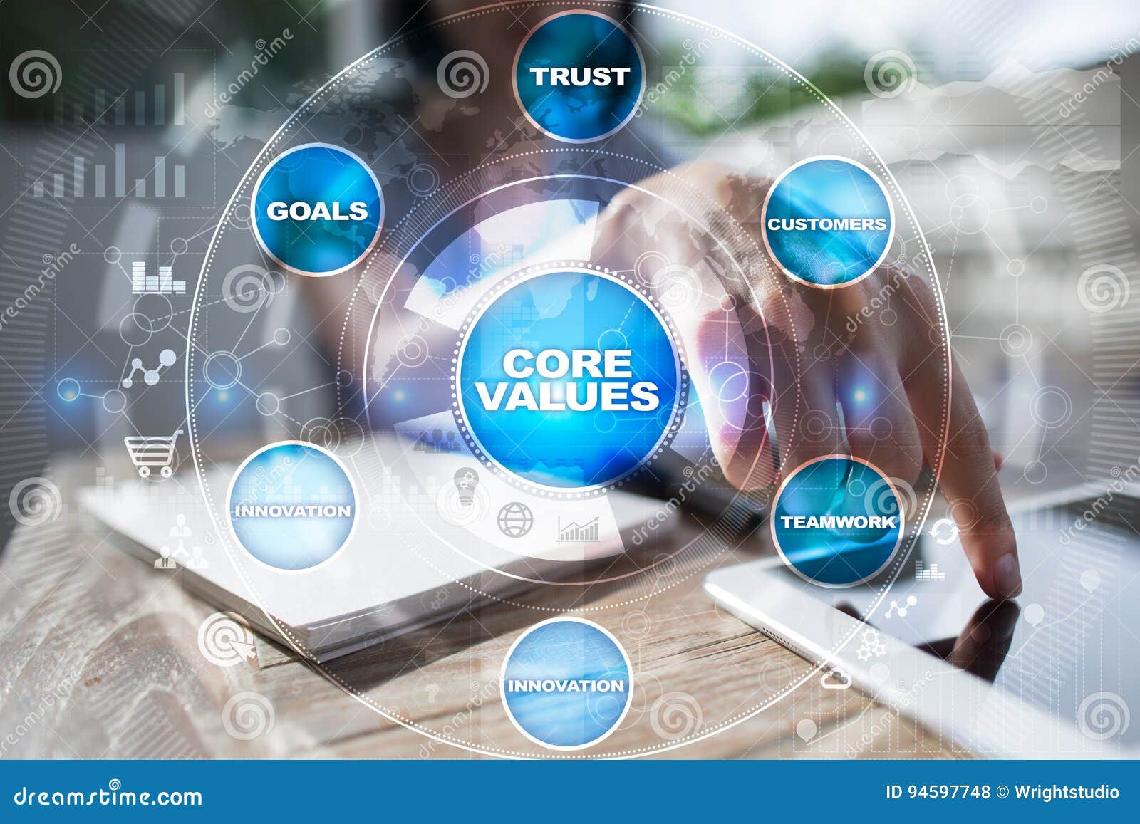 Core Values Business and Technology Concept on the Virtual Screen ...