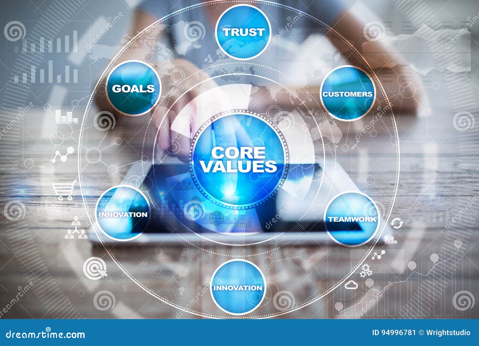 Core Values Business and Technology Concept on the Virtual Screen ...