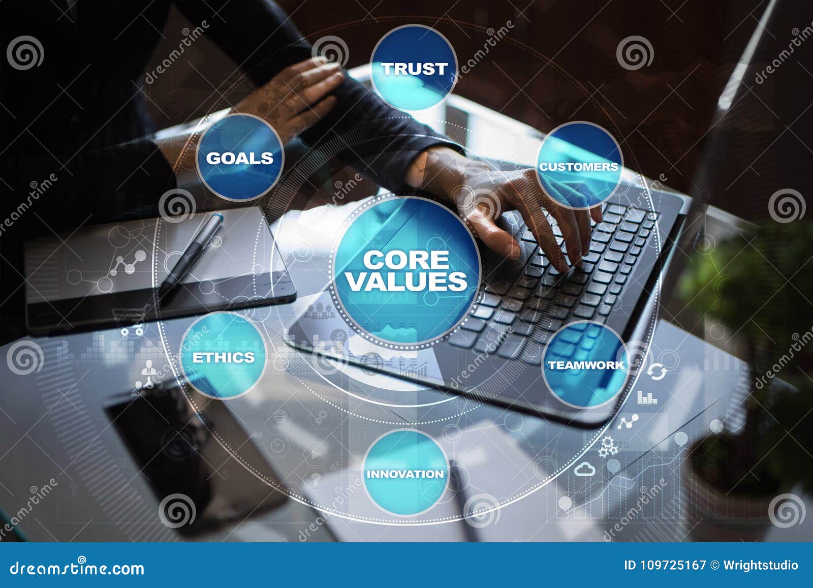 Core Values Business and Technology Concept on the Virtual Screen ...