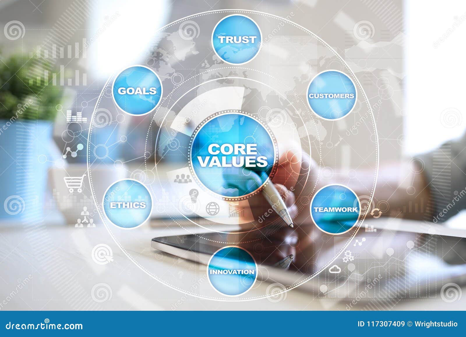 Core Values Business and Technology Concept on the Virtual Screen ...