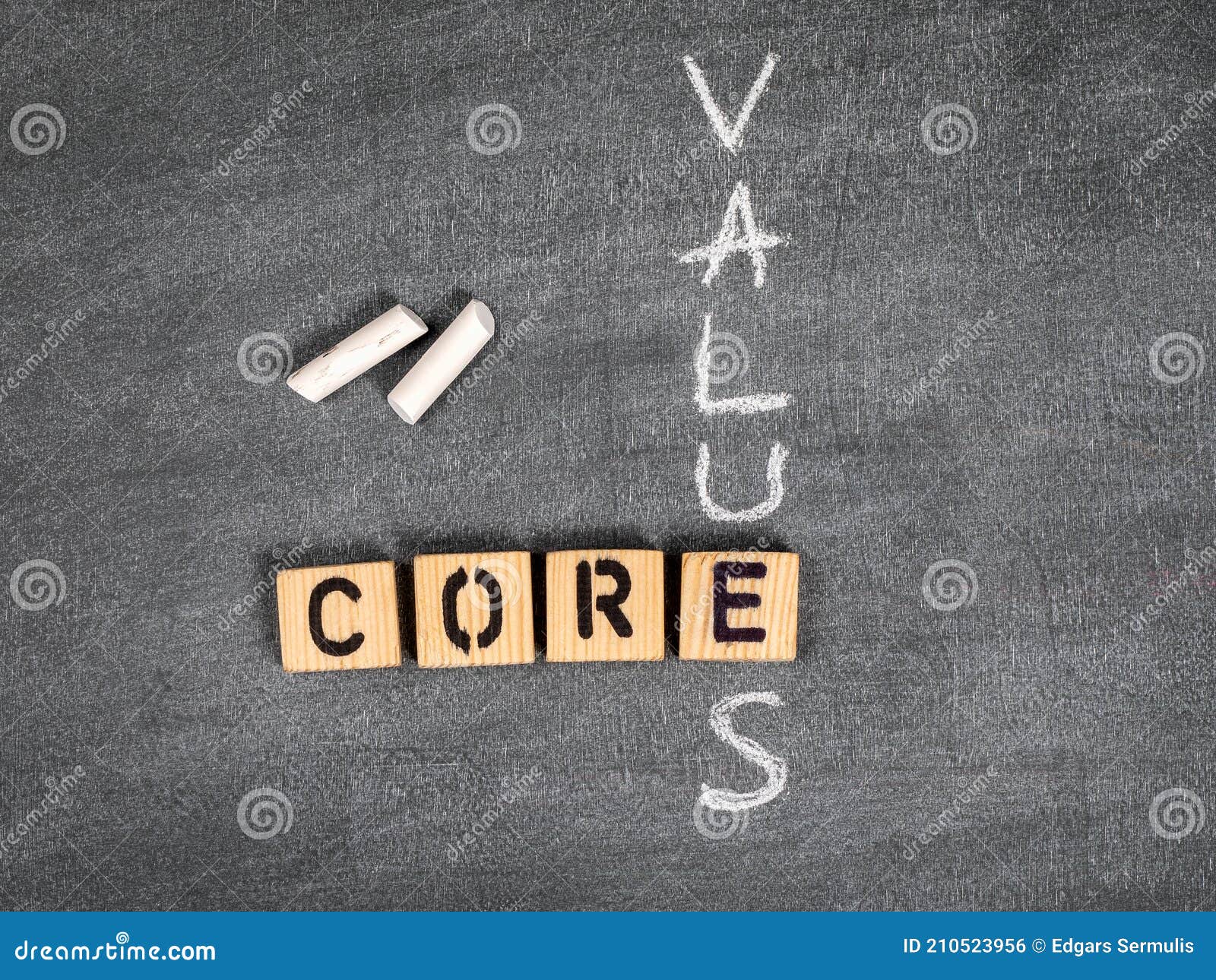 Core Values Concept. Wooden Alphabet Letters on a Gray Chalk Board ...