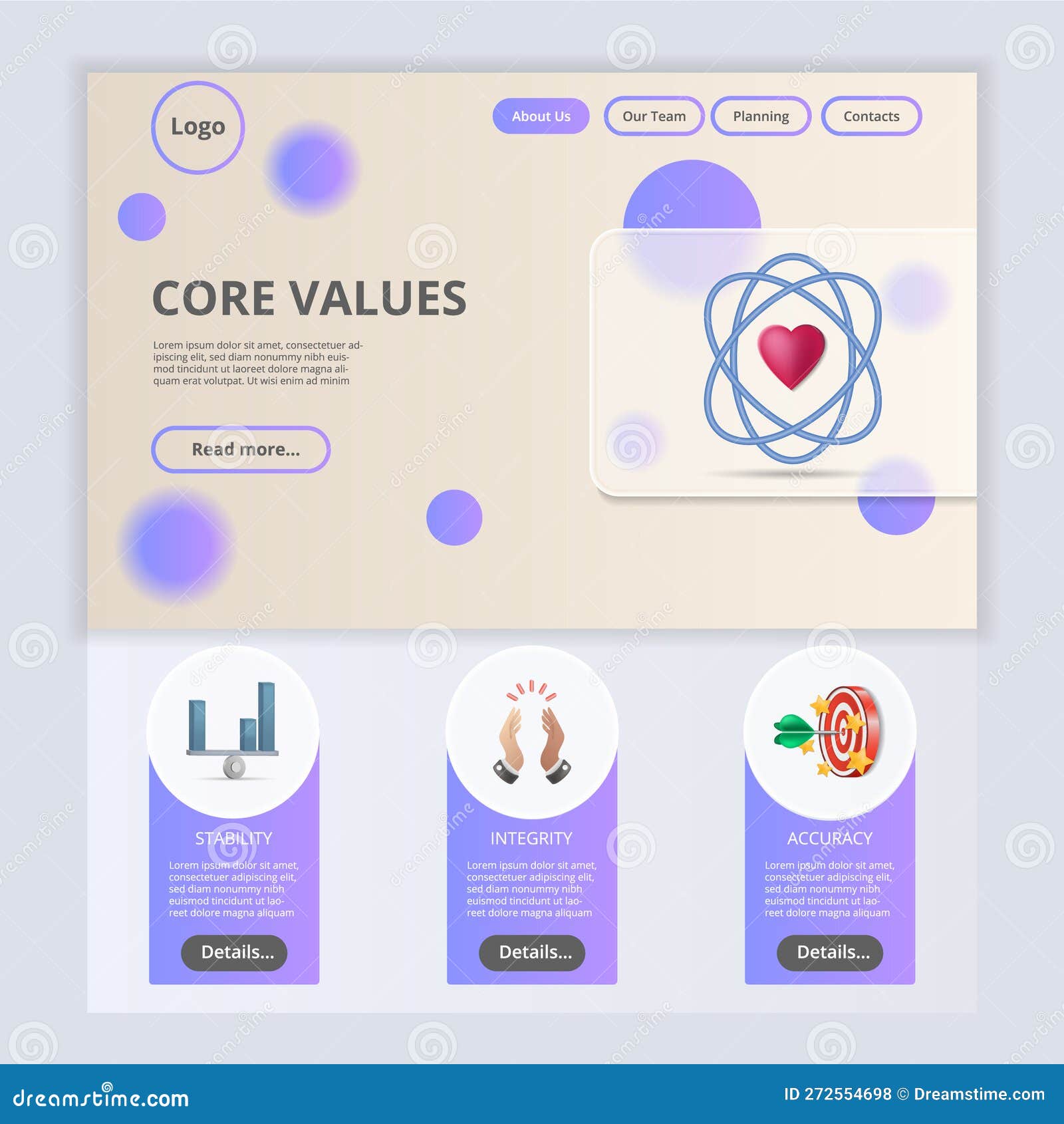 Core Values Flat Landing Page Website Template. Stability, Integrity ...