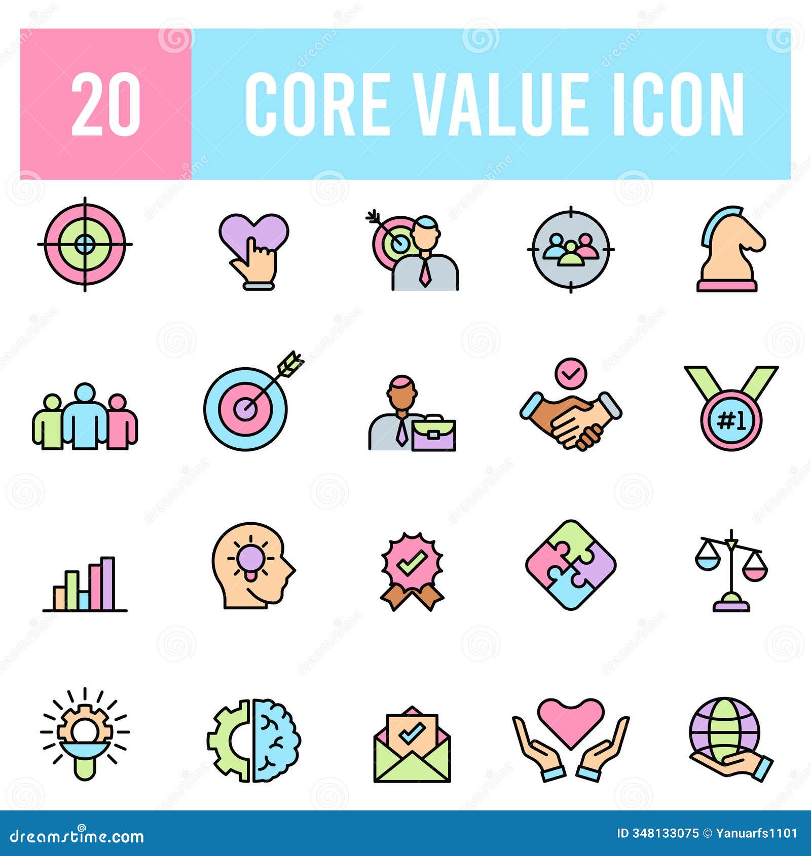 Purple Core Values Icon Set in One Color on White Background Stock ...