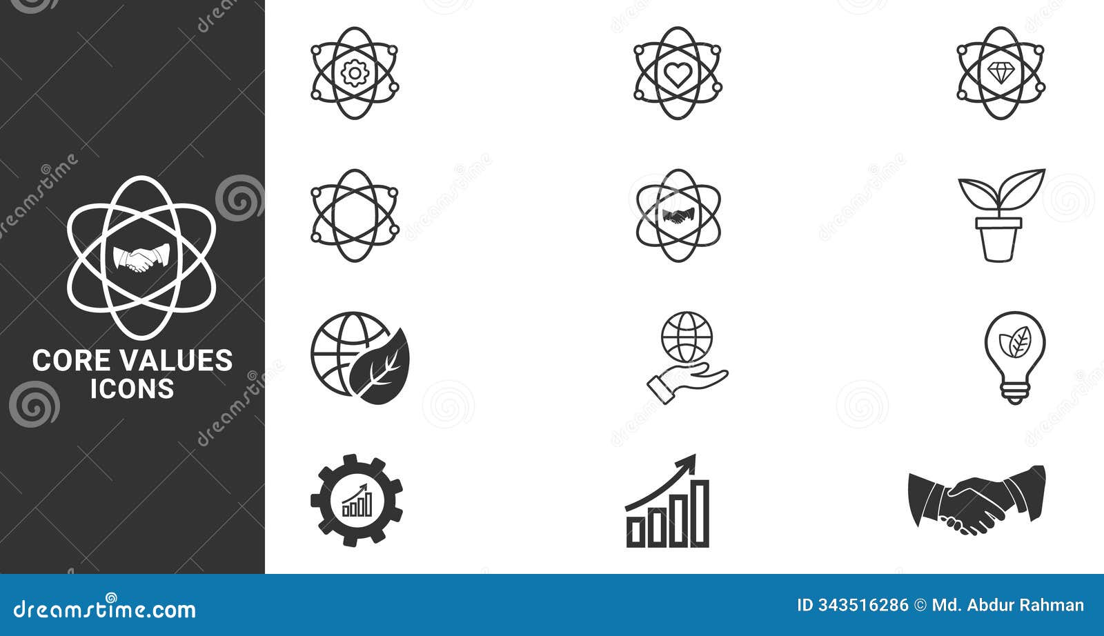 Core Values Icons Set. Innovation, Integrity, Customers Motivation ...
