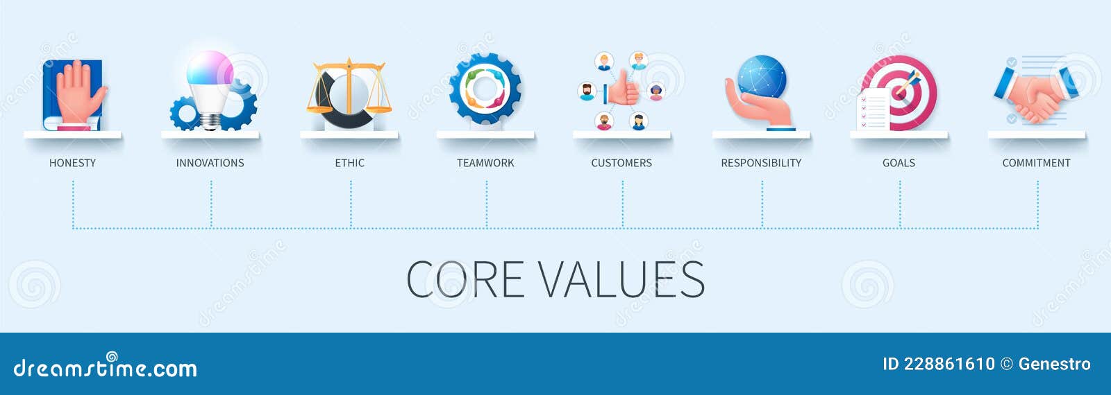Core Values Infographic in 3D Style Stock Vector - Illustration of ...