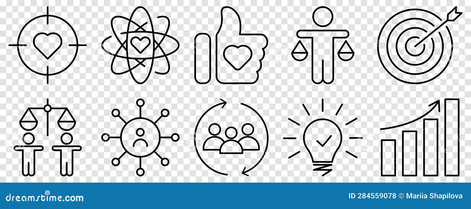 Values Line Icons Collection. Integrity, Hsty, Respect, Compassion ...