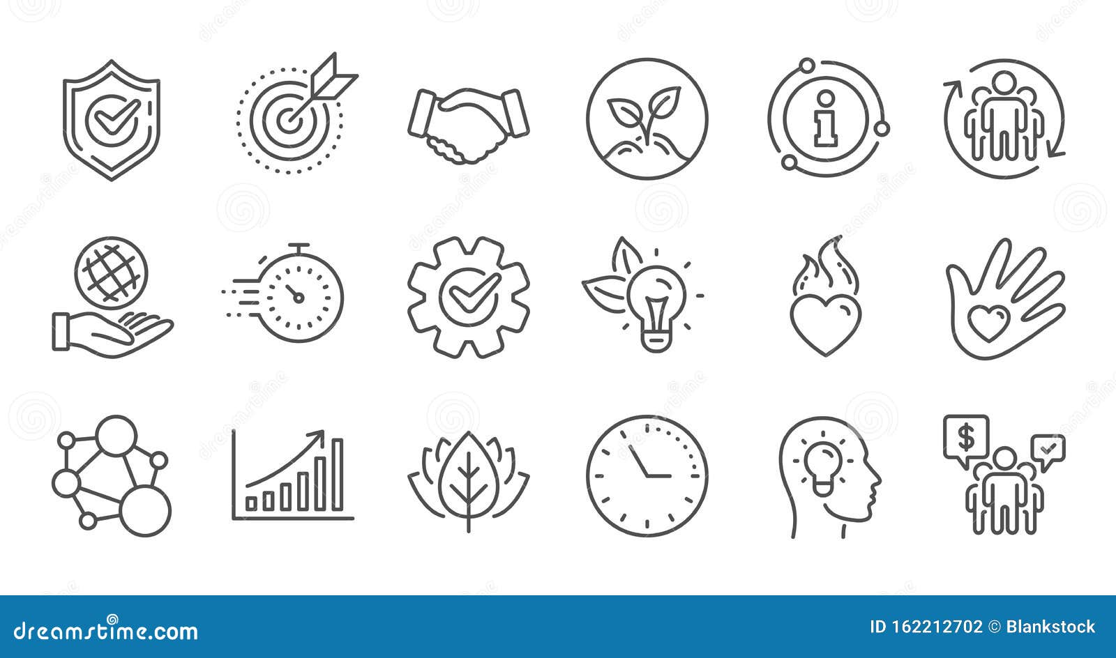 Core Values Line Icons. Integrity, Target Purpose and Strategy. Trust ...