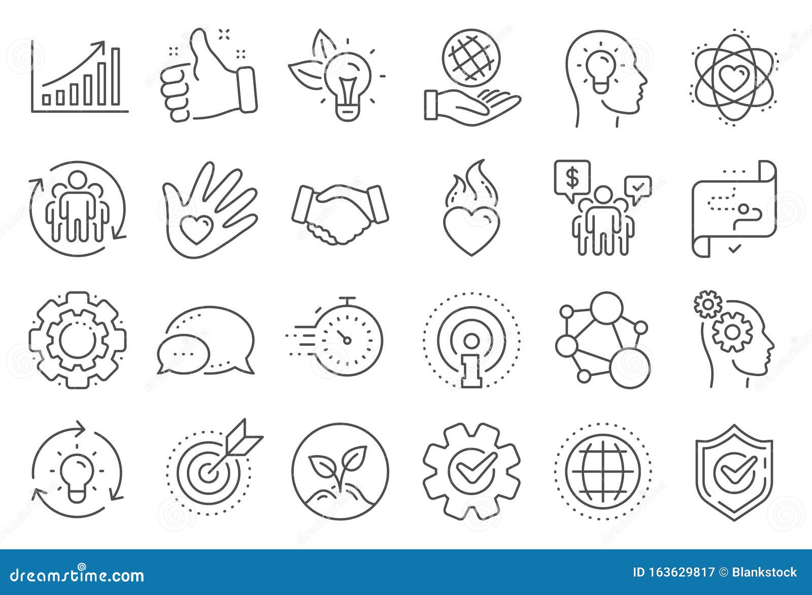 Core Values Line Icons. Integrity, Target Purpose And Strategy. Trust ...