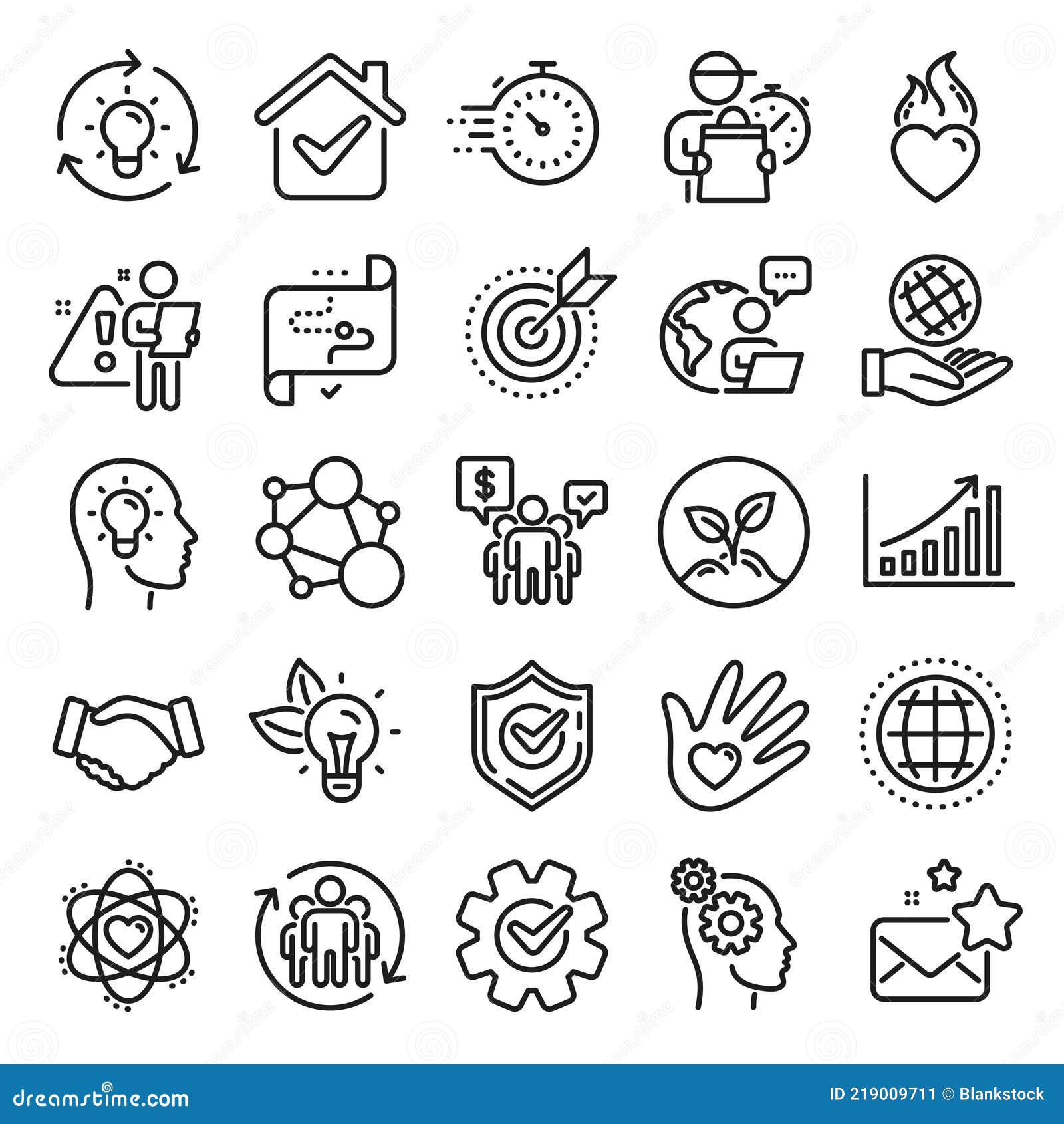 Core Values Line Icons. Integrity, Target Purpose And Strategy. Trust ...