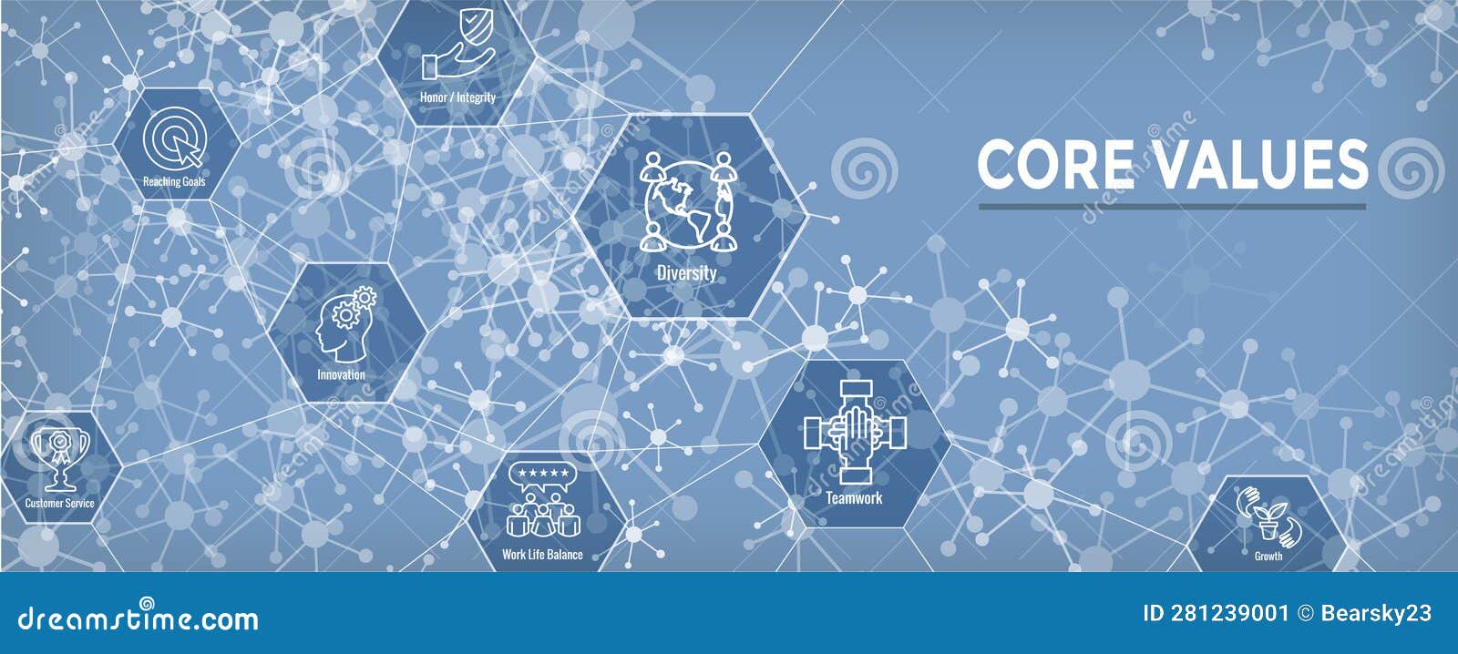 Core Values or Mission and Vision Icon Set W Web Header Banner Stock ...