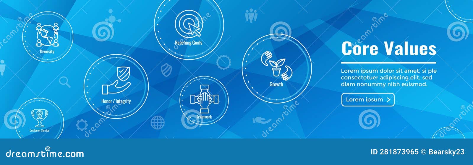 Core Values or Mission and Vision Icon Set W Web Header Banner Stock ...