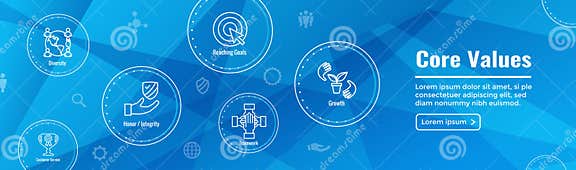 Core Values or Mission and Vision Icon Set W Web Header Banner Stock ...