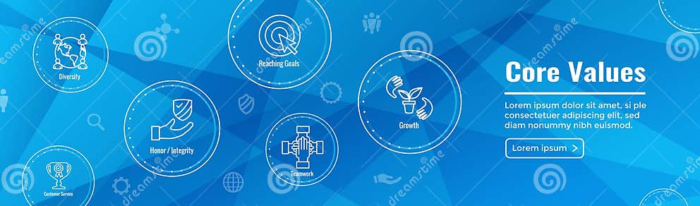 Core Values or Mission and Vision Icon Set W Web Header Banner Stock ...