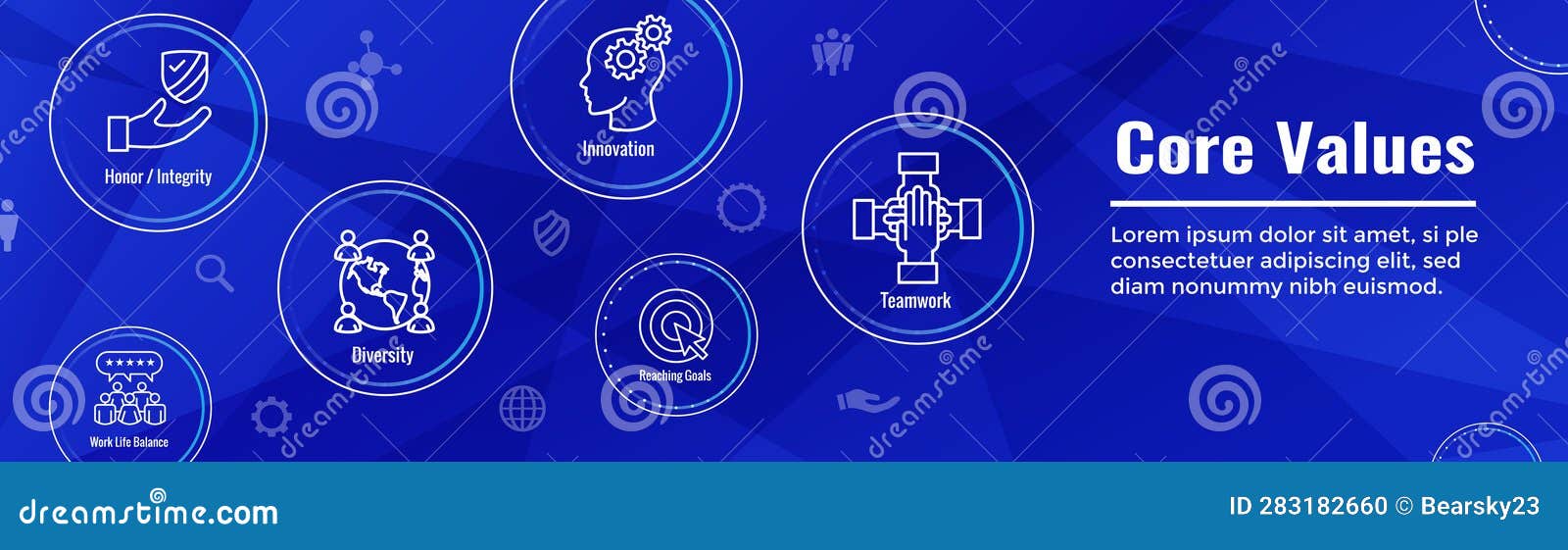 Core Values or Mission and Vision Icon Set W Web Header Banner Stock ...